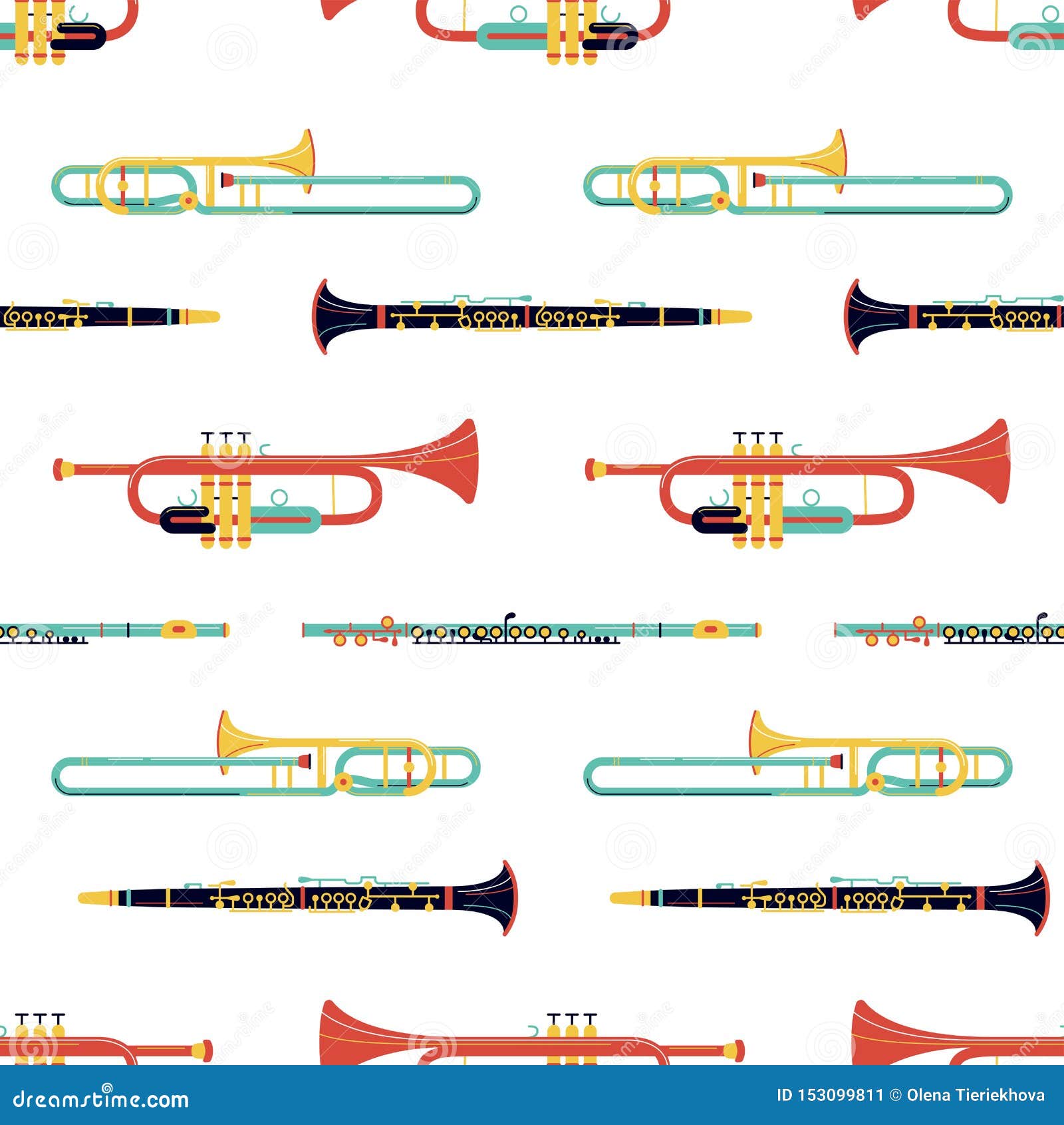 Brass Instruments Flat Vector Seamless Pattern Stock Vector ...