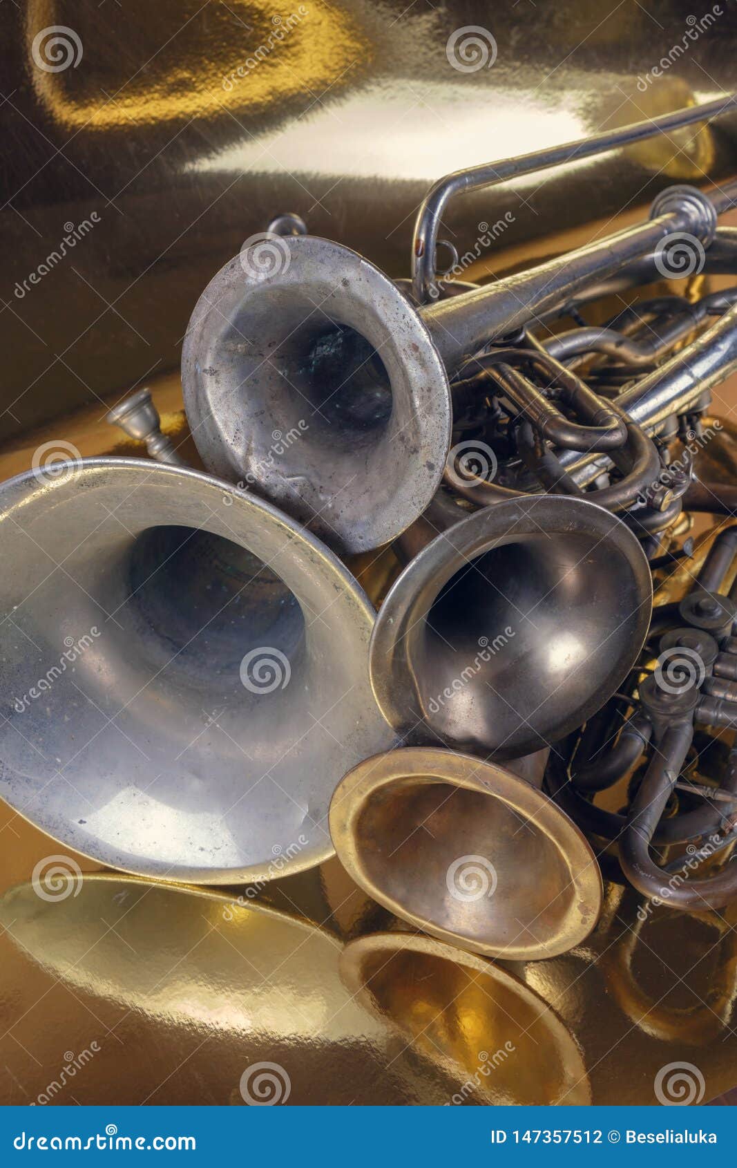 Brass instruments stock photo. Image of shiny, retro - 147357512