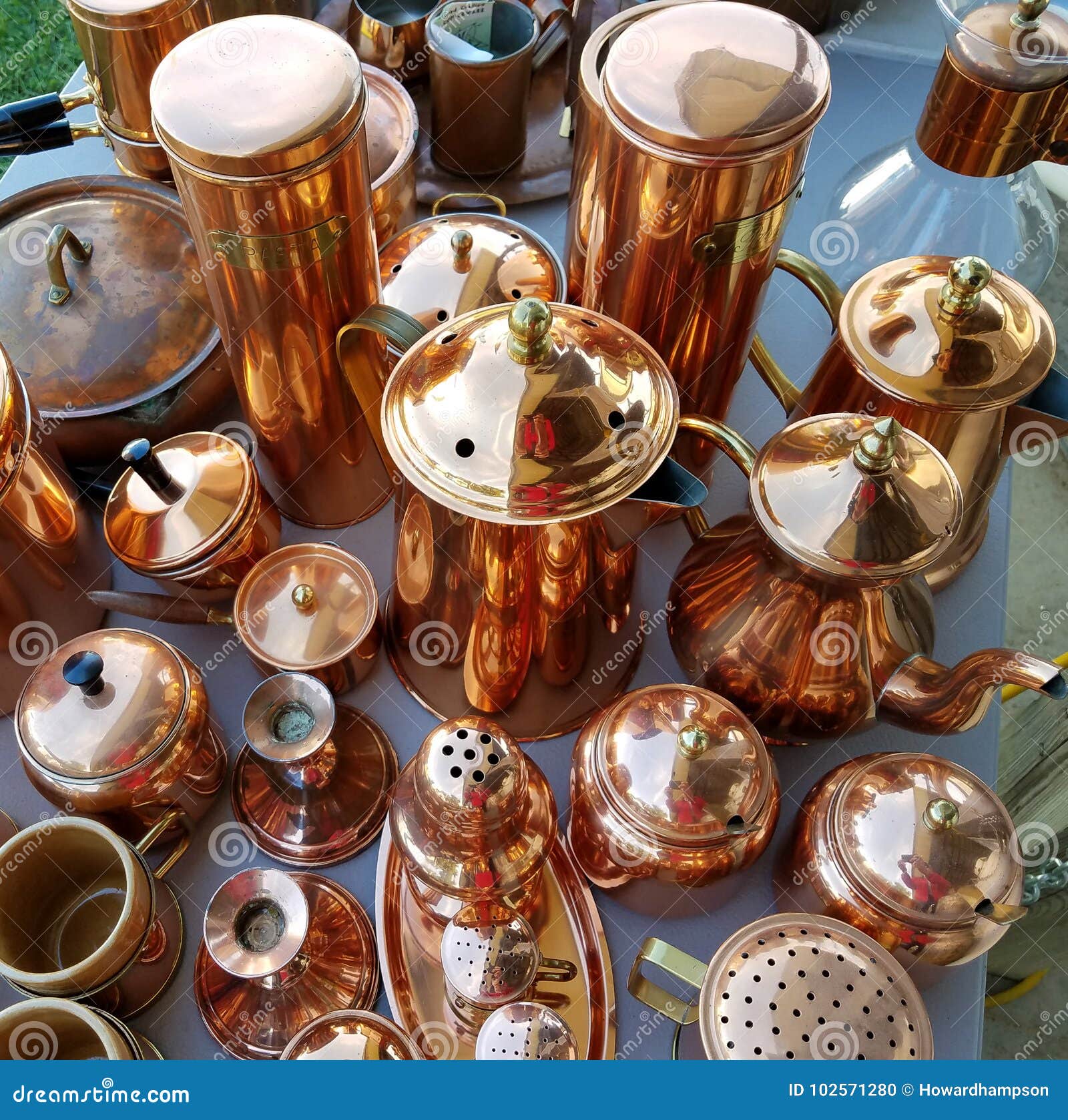 Brass Kitchen Items and Serving Pieces Stock Photo - Image of shakers ...