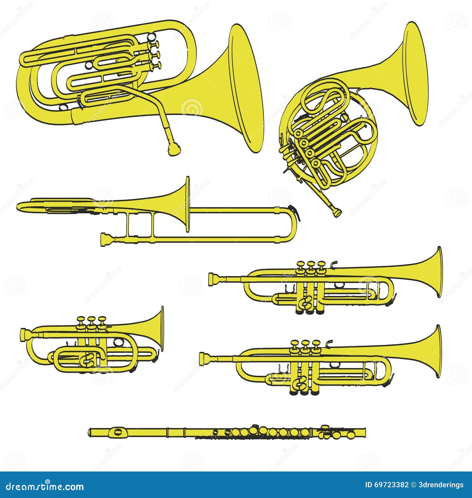 Brass musical instruments stock illustration. Illustration of cartoon ...