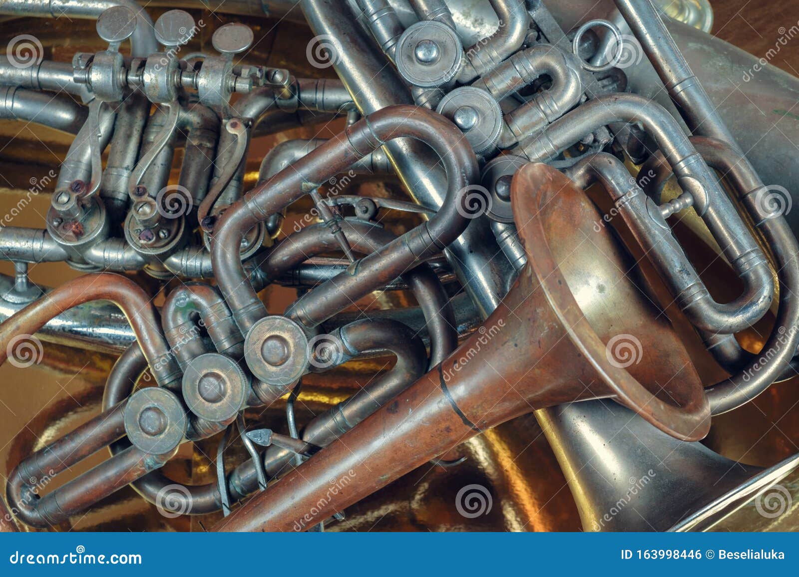 Brass musical instruments stock photo. Image of antique - 163998446