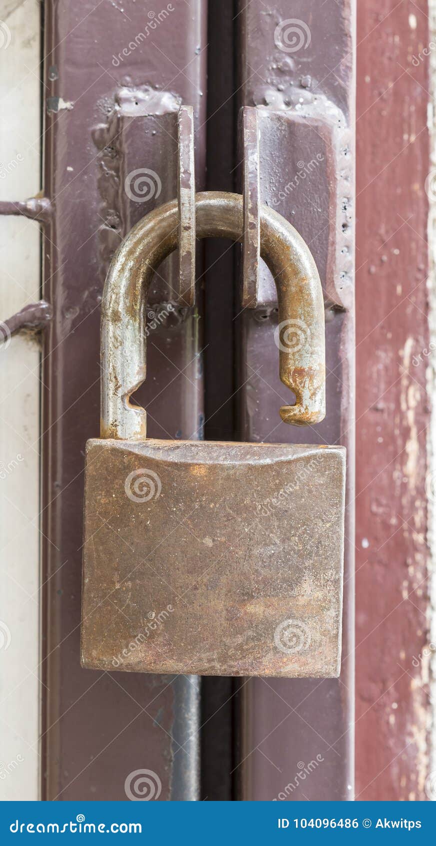 Brass Padlock Hook on Door Loop - Unlocked Stock Photo - Image of close ...