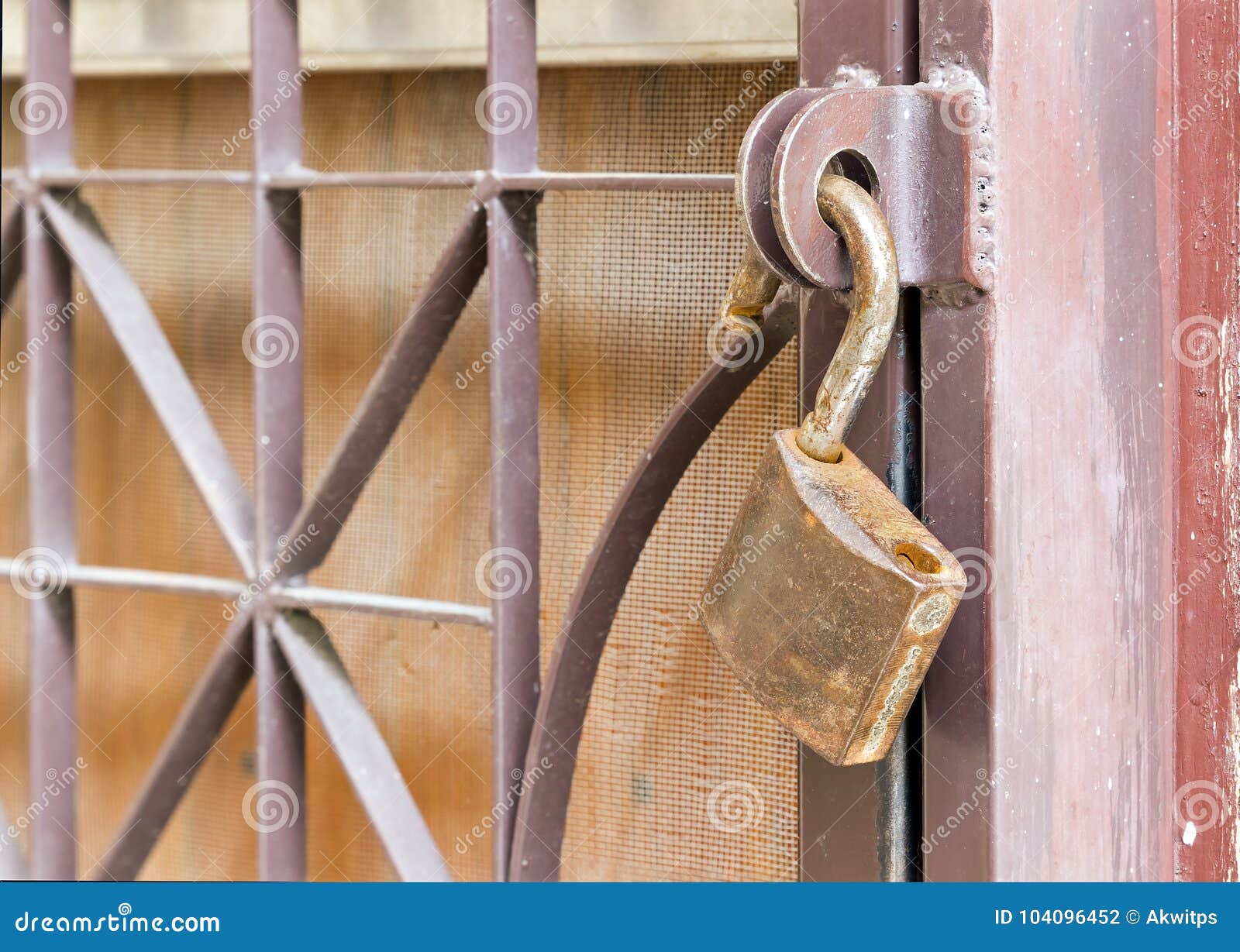 Brass Padlock Hook on Door Loop - Unlocked Stock Photo - Image of rusty ...