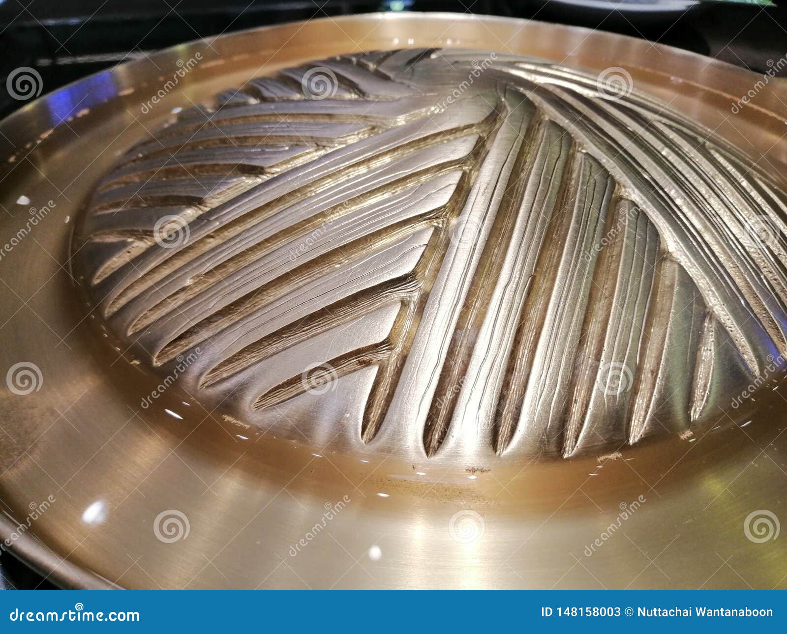 Brass Pans for Grilling and Barbecue, Water in a Brass Pan, Dinner in ...