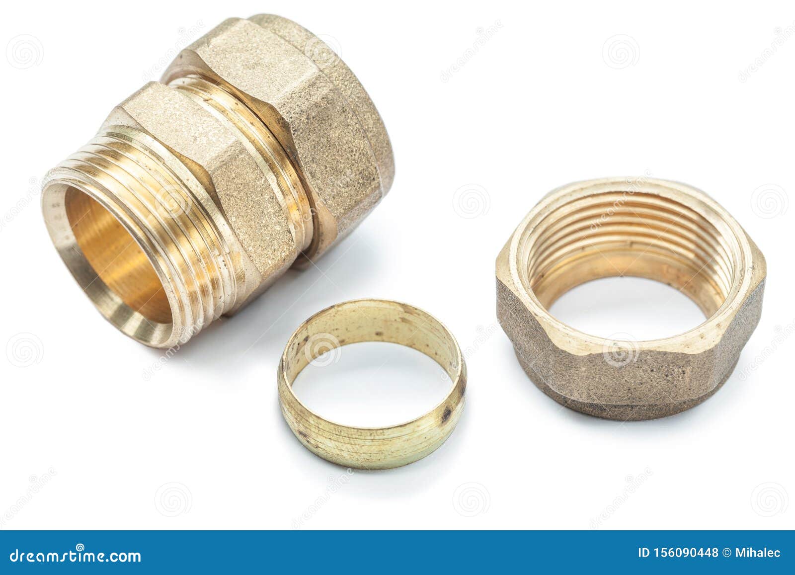 Brass Pipe Connector Isolated on White Stock Photo - Image of ...