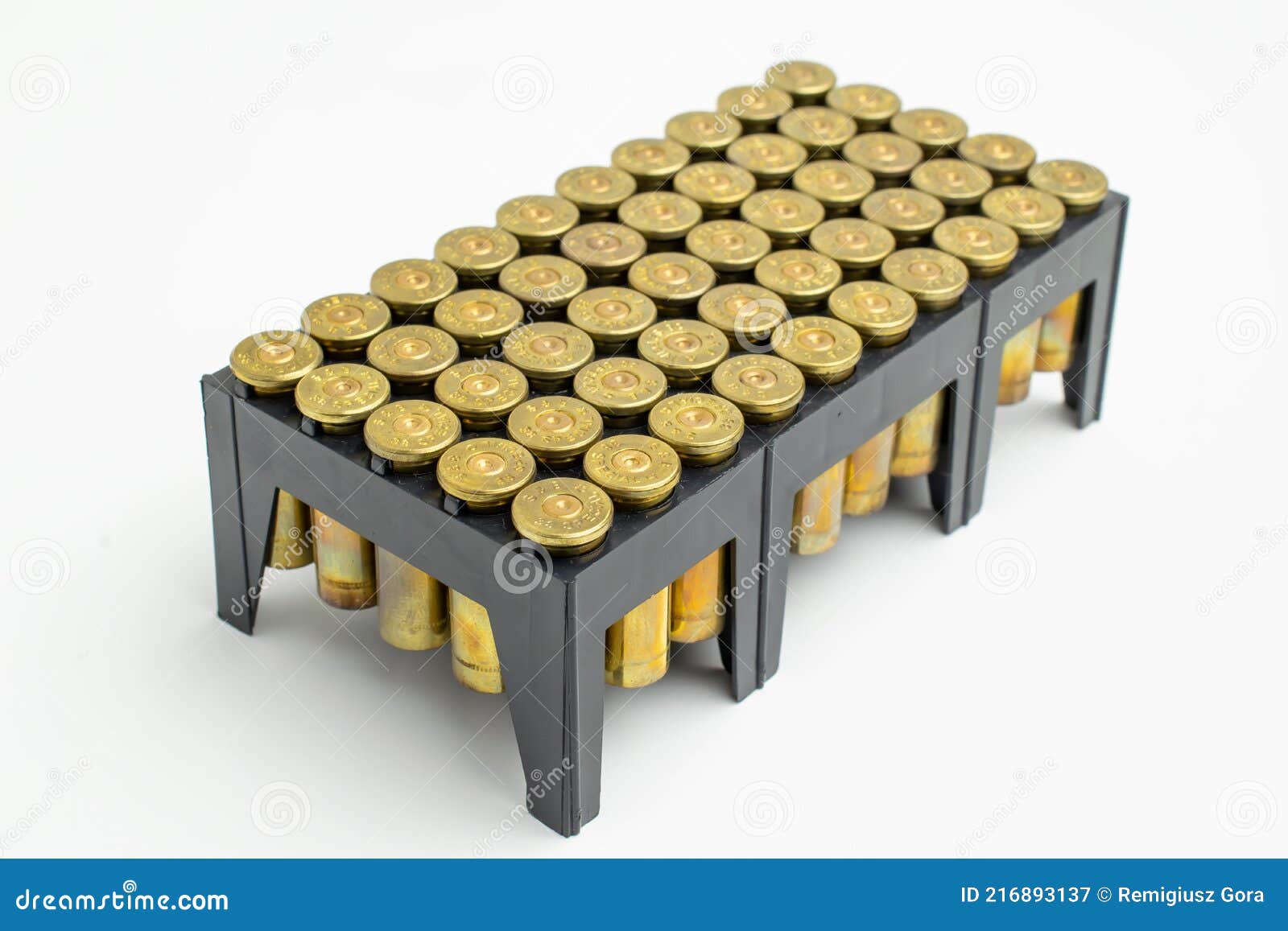 Brass Pistol Shells in a Container 50 Pcs Stock Image - Image of ...