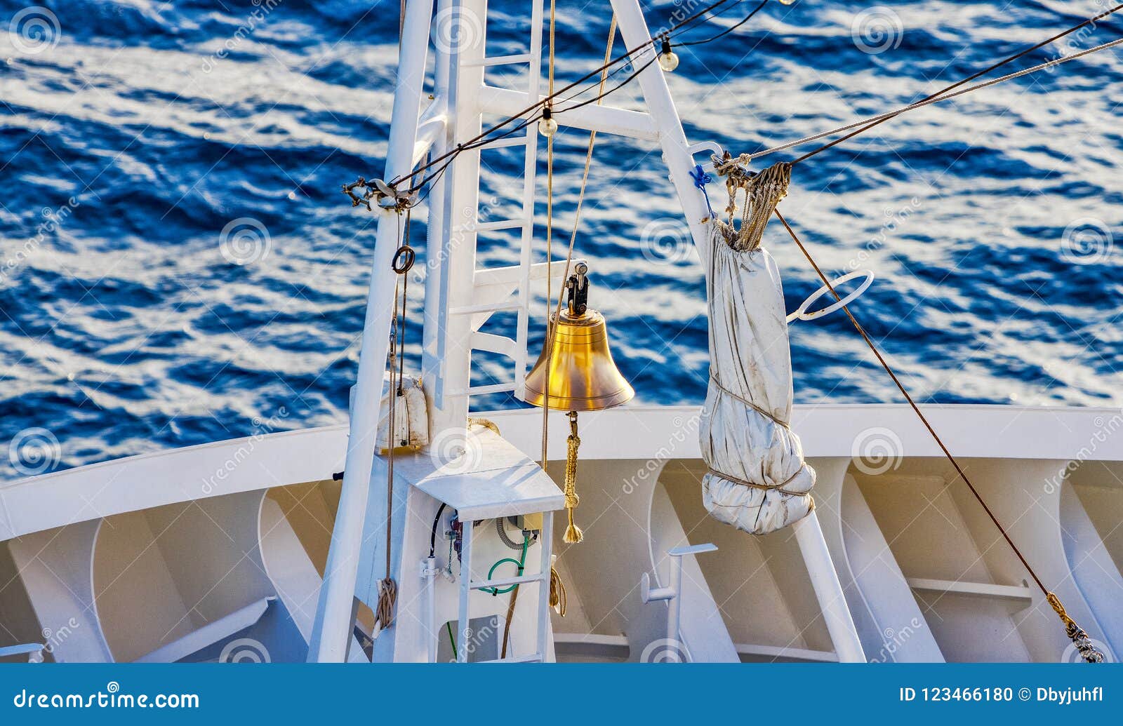 Ship Bell on the Deck of a Passenger Liner Stock Photo - Image of ...