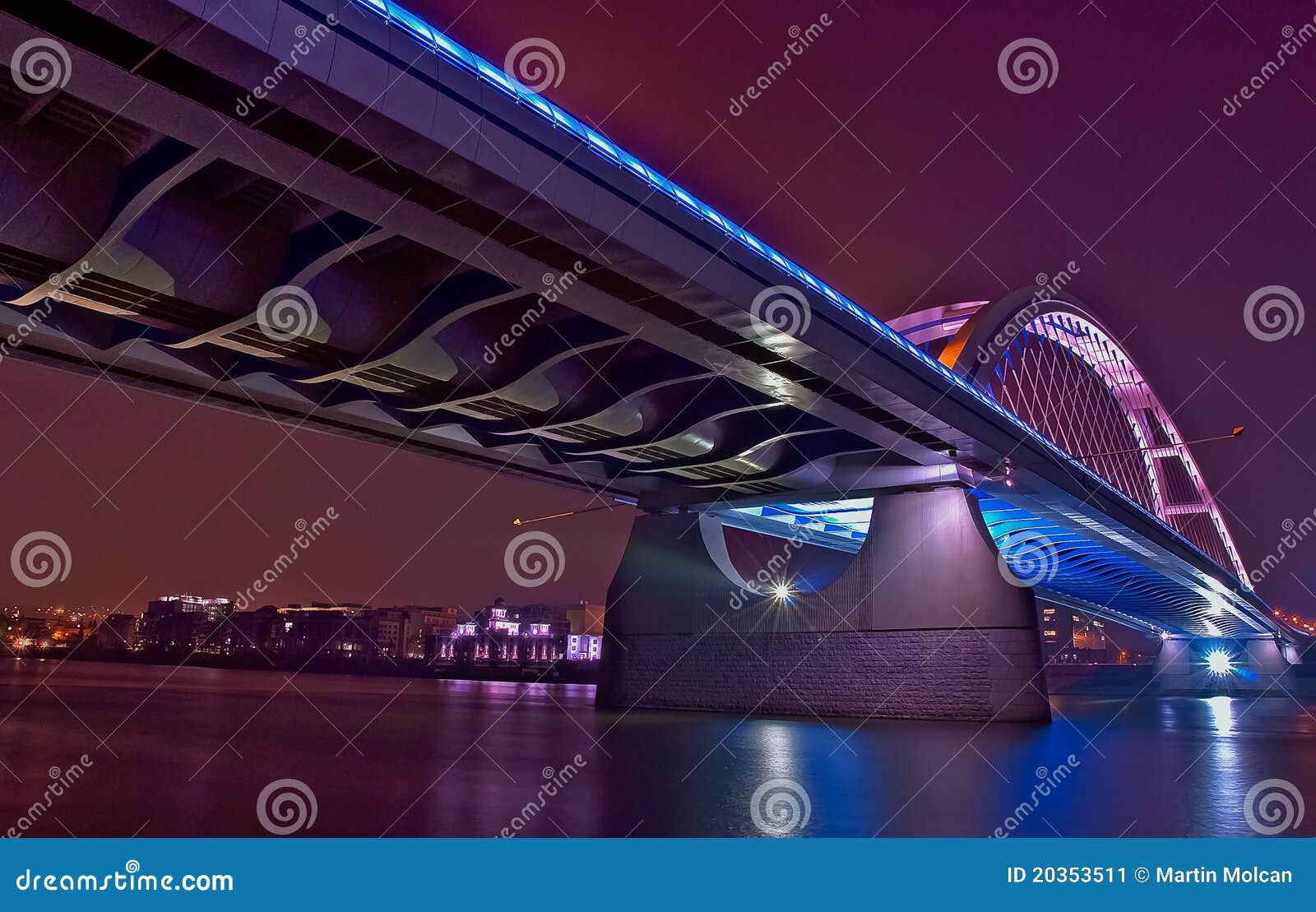Bratislava Apollo Bridge at Night Stock Image - Image of dark, blue ...