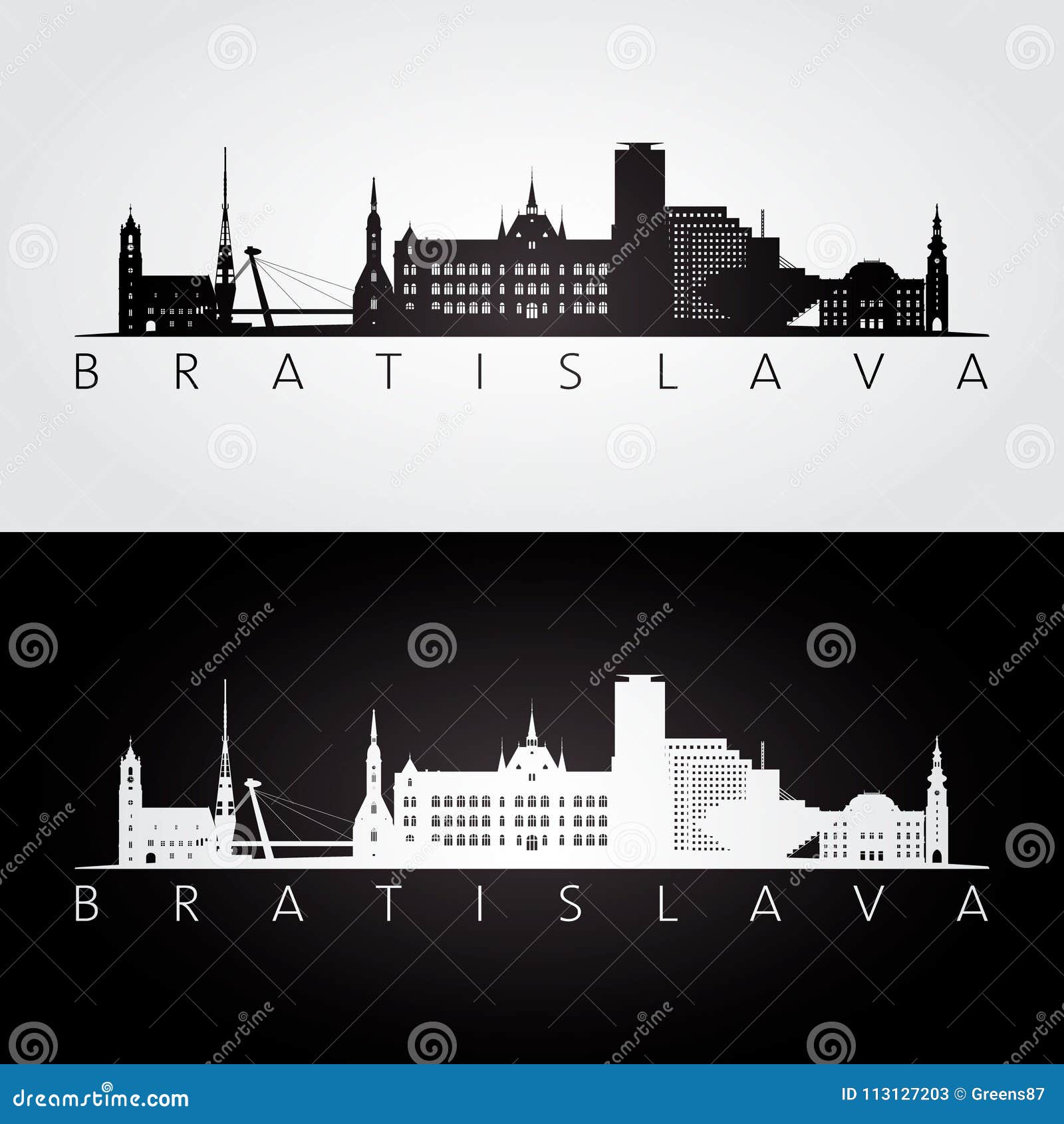 Bratislava Skyline And Landmarks Silhouette Cartoon Vector ...