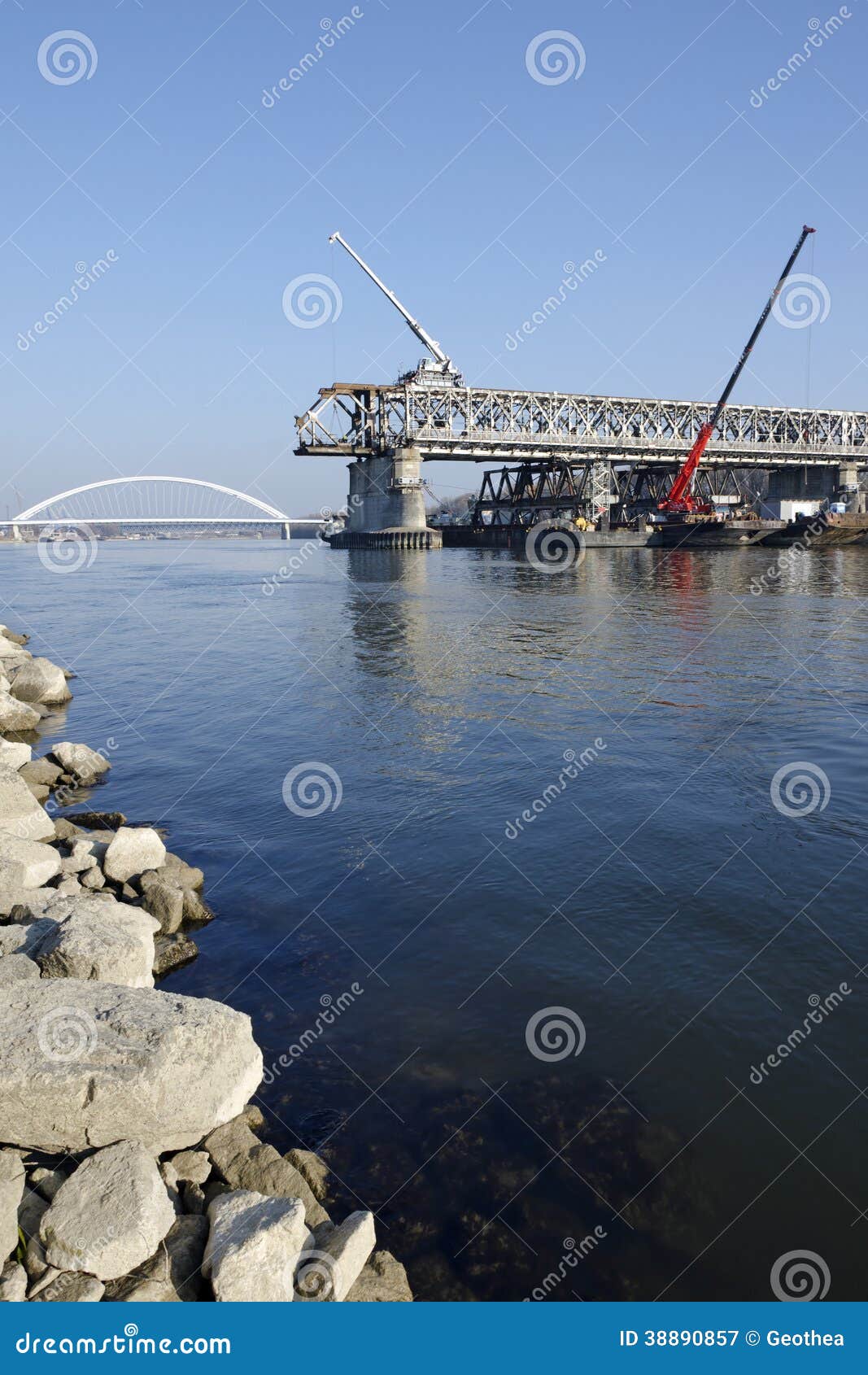 The Bratislava Stary Most Bridge Demounting Stock Image - Image of ...