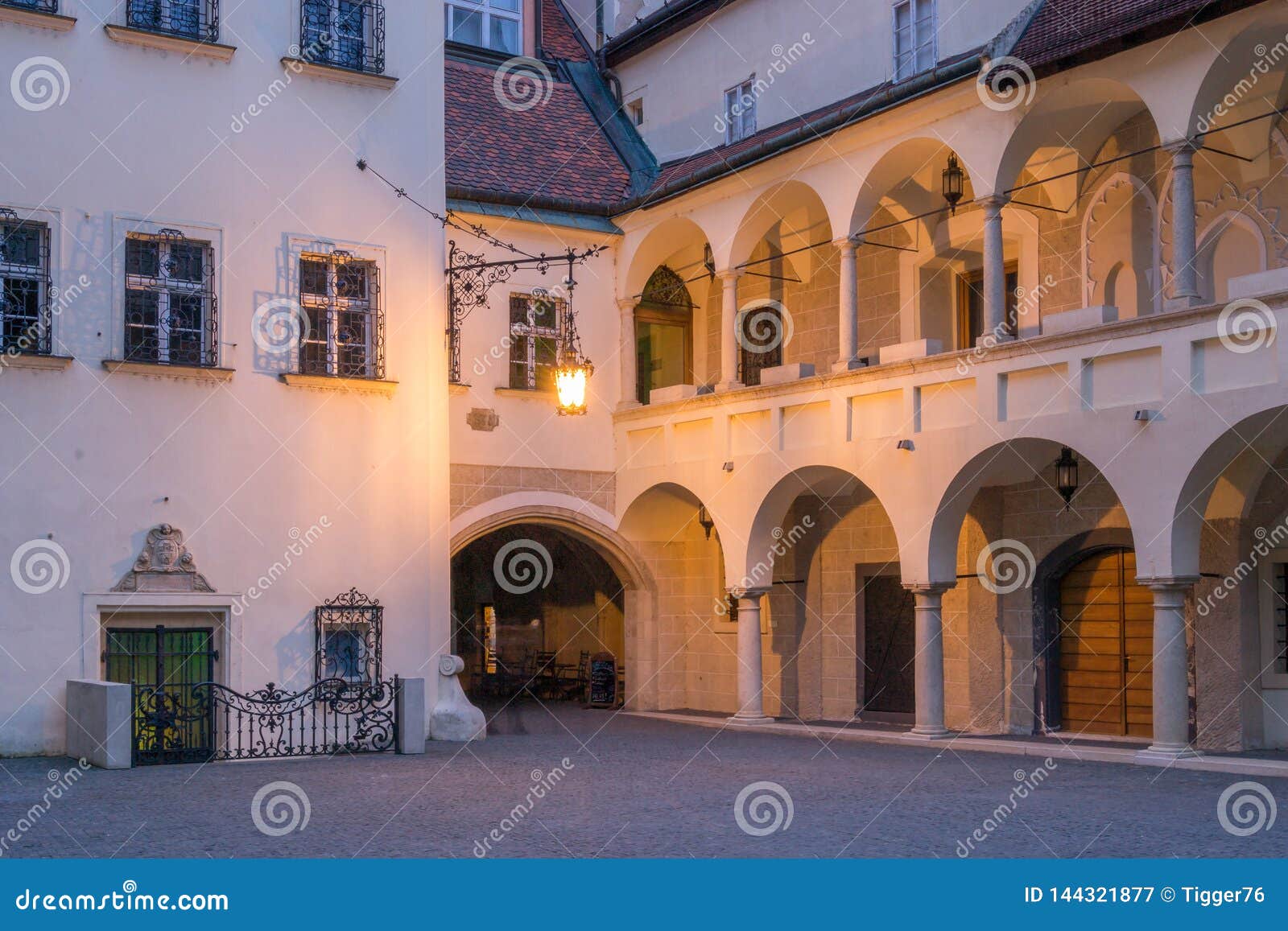 Bratislava Town Hall Courtyard at Dusk, Slovakia Stock Image - Image of ...