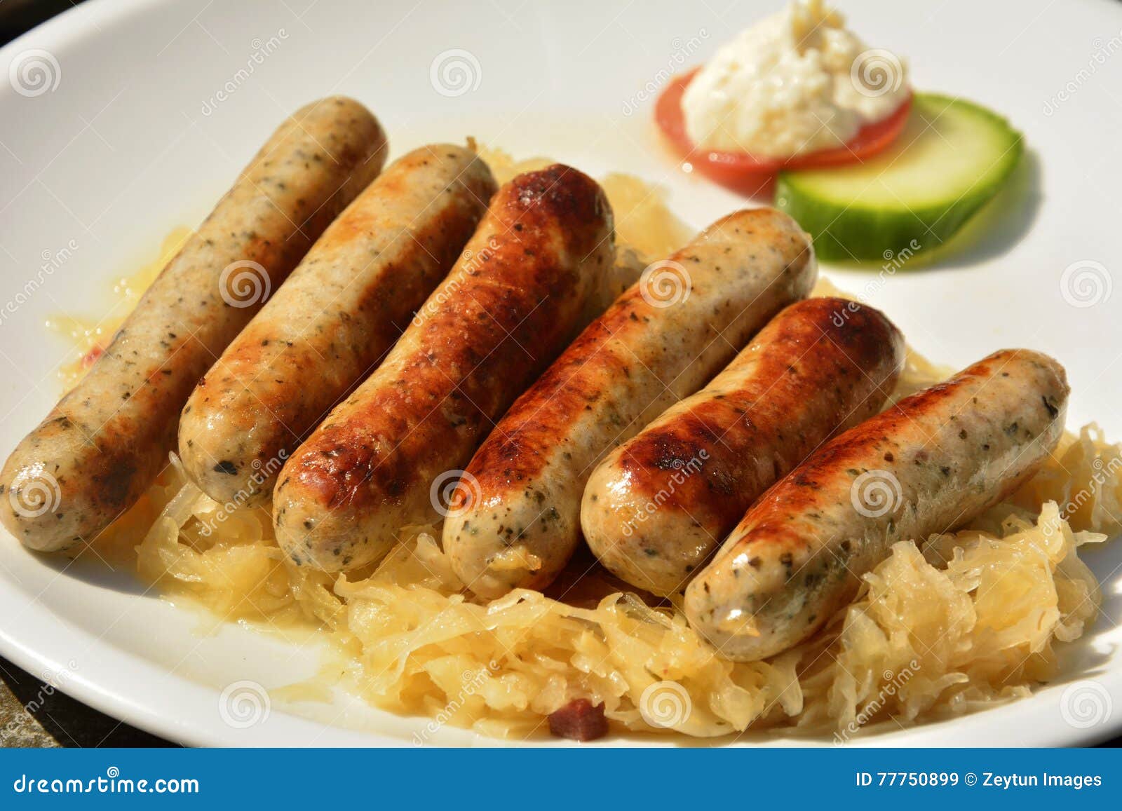 Bratwurst with sauerkraut stock image. Image of breakfast - 77750899