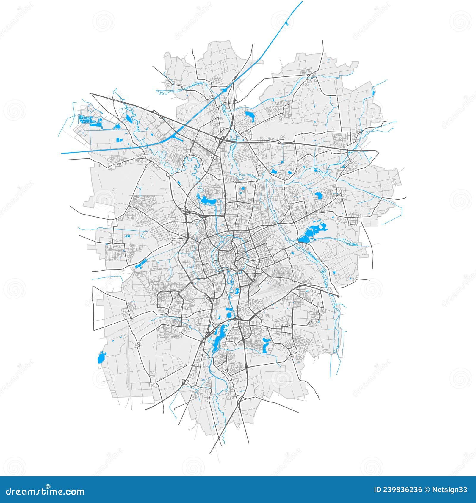 Braunschweig, Germany Black and White High Resolution Vector Map Stock ...