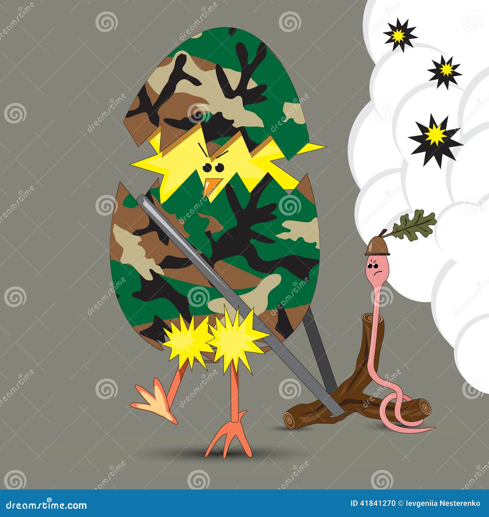 Brave chicken and worm stock vector. Illustration of attack - 41841270