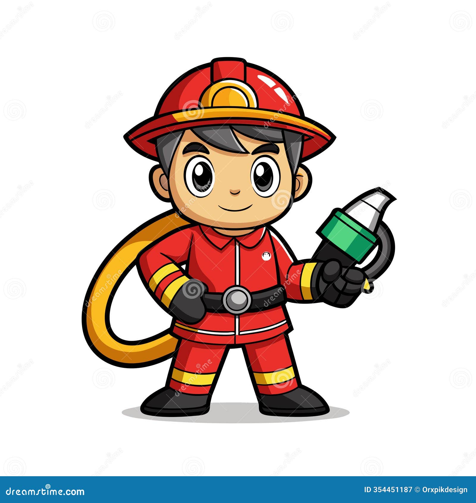 Brave Firefighter Boy Ready To Act Stock Vector - Illustration of ...