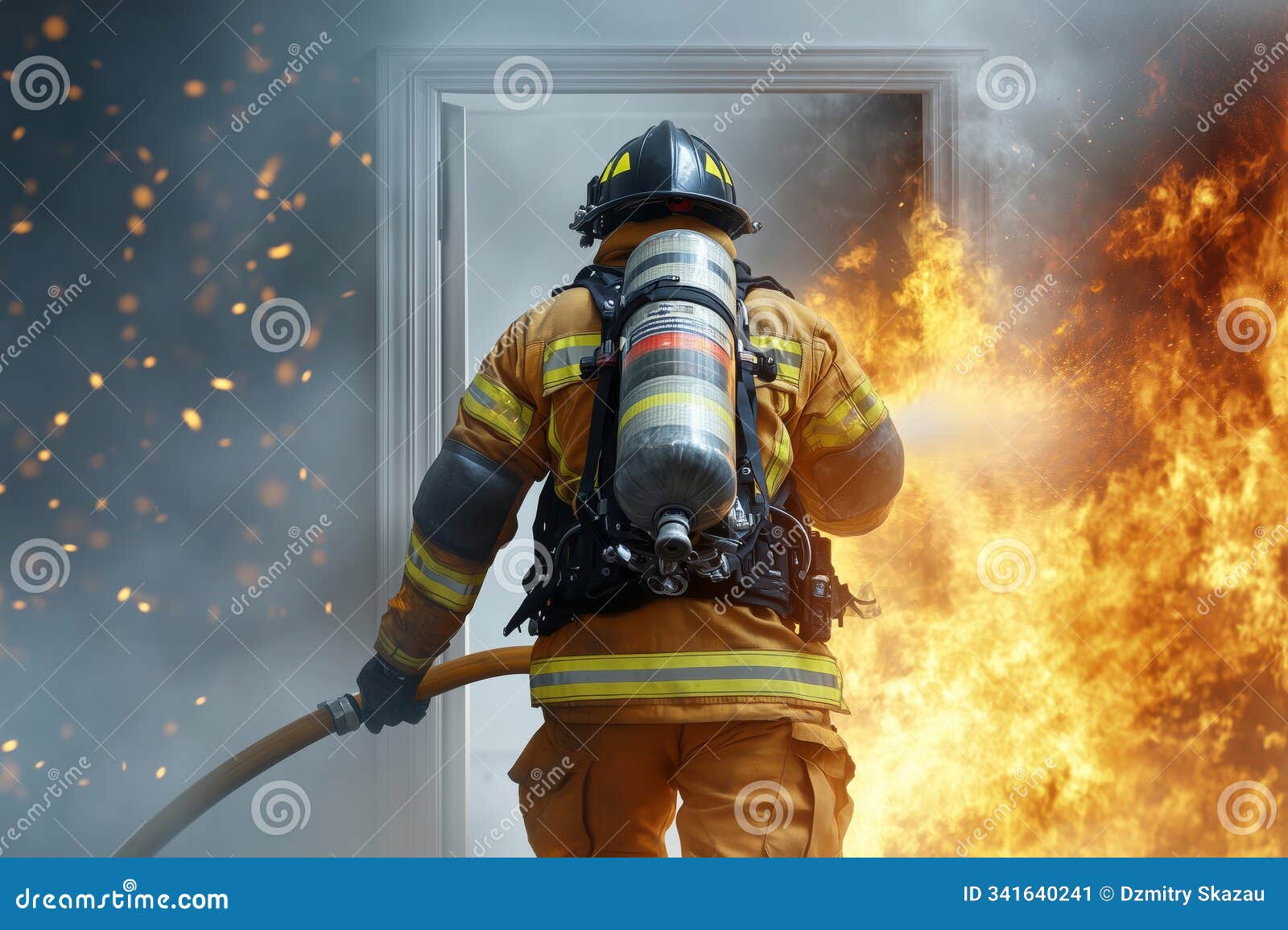 Brave Firefighter Forcefully Breaking Down a Door during a Raging Blaze ...