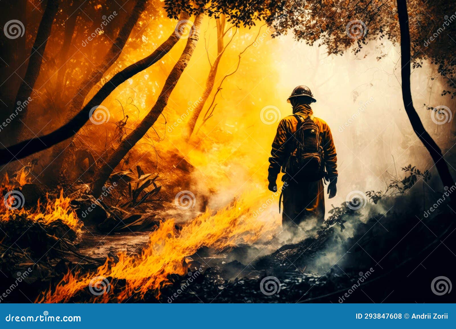 Brave Firefighter Battling Flames In A Burning Building Royalty-Free ...