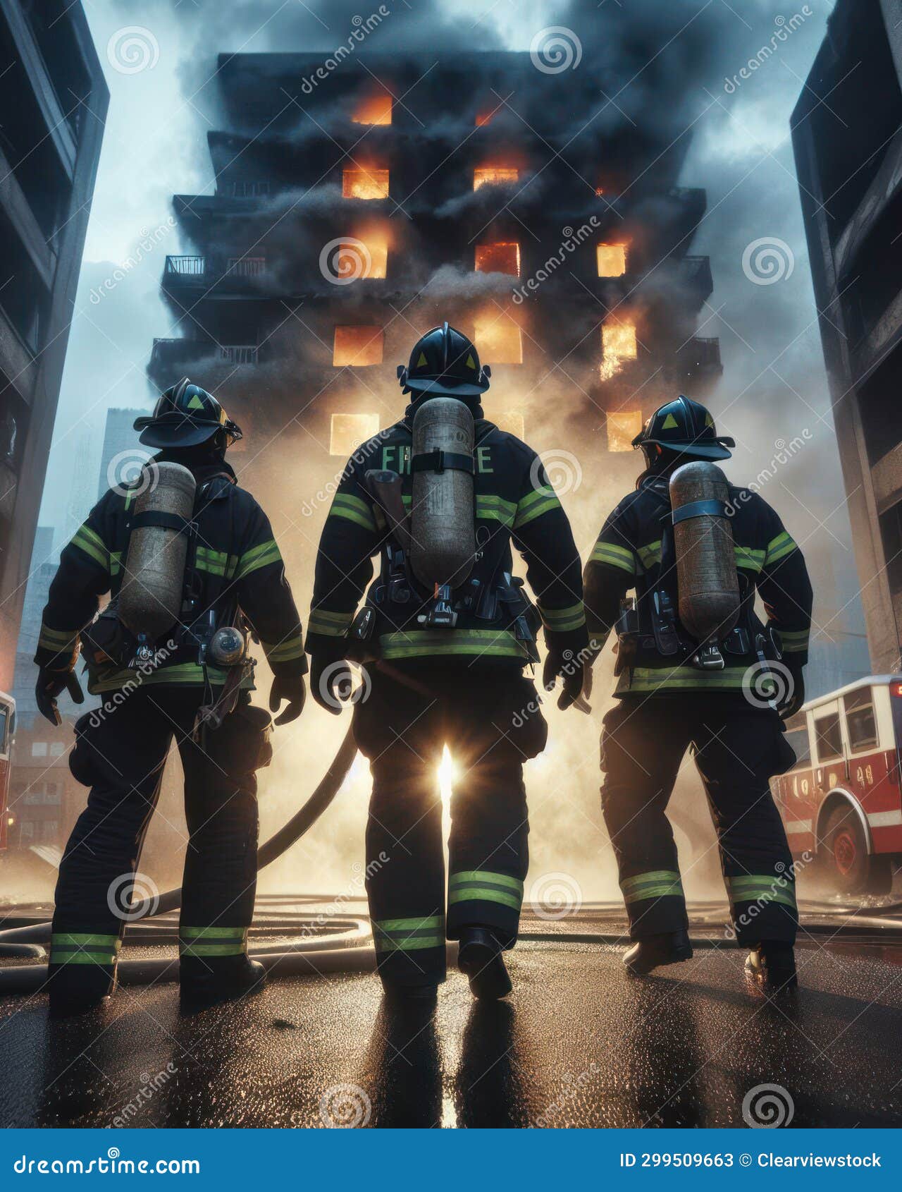 Brave Firefighters In Uniform, Heroes Extinguishing Fire, Rescuing ...