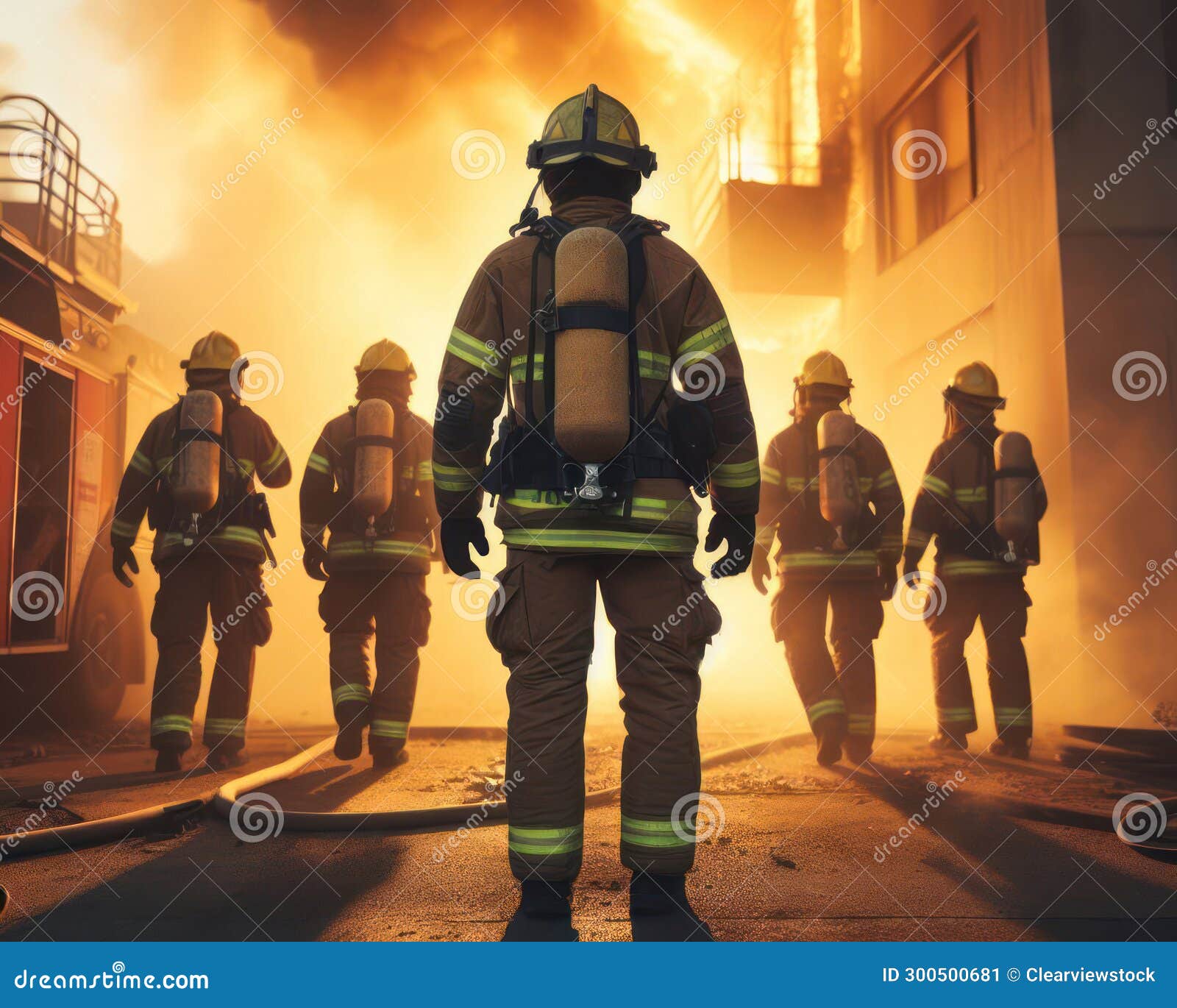 Brave Firefighters In Uniform, Heroes Extinguishing Fire, Rescuing ...