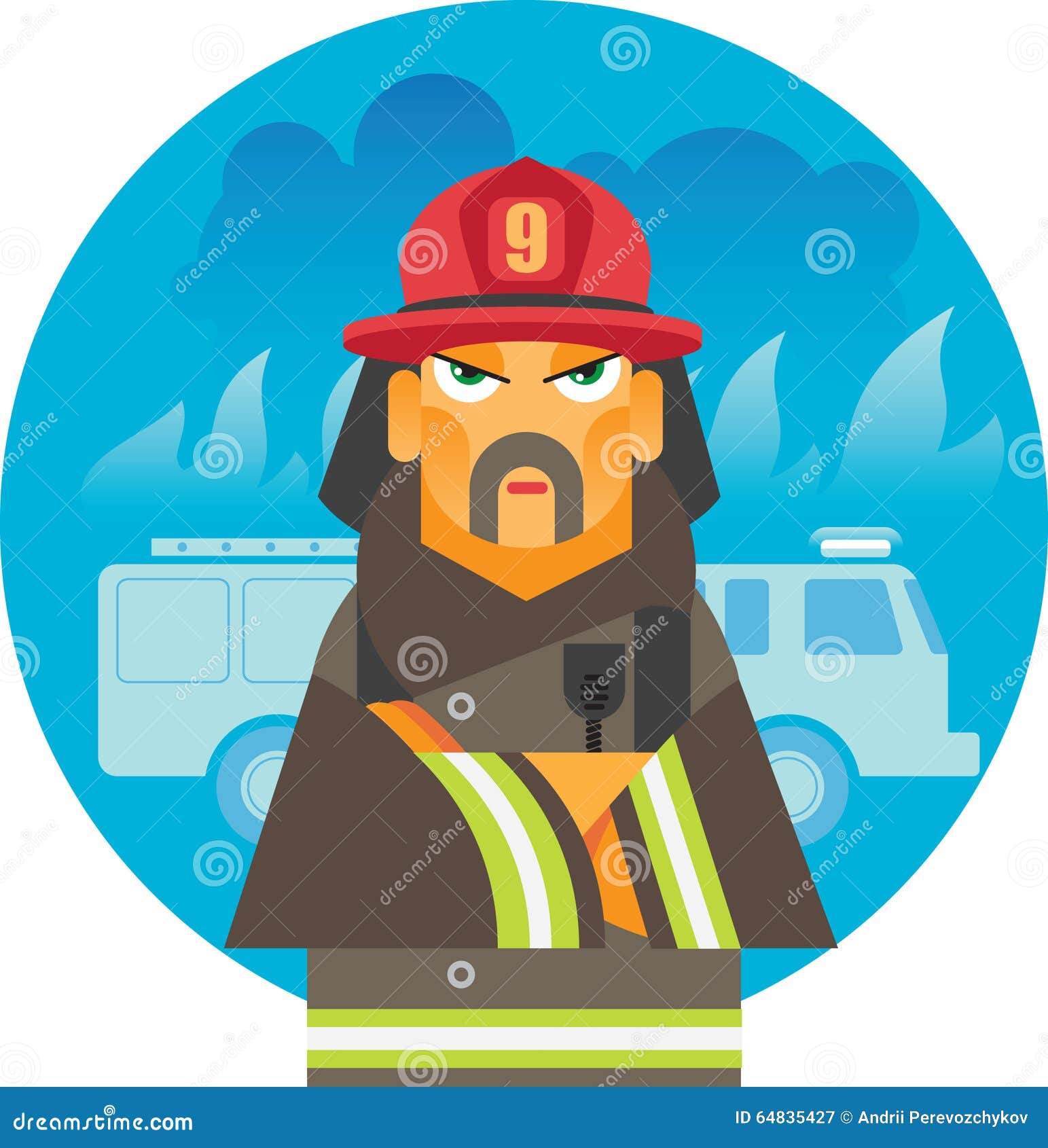 Brave Fireman Using Extinguisher Firefighter In Uniform And Helmet ...