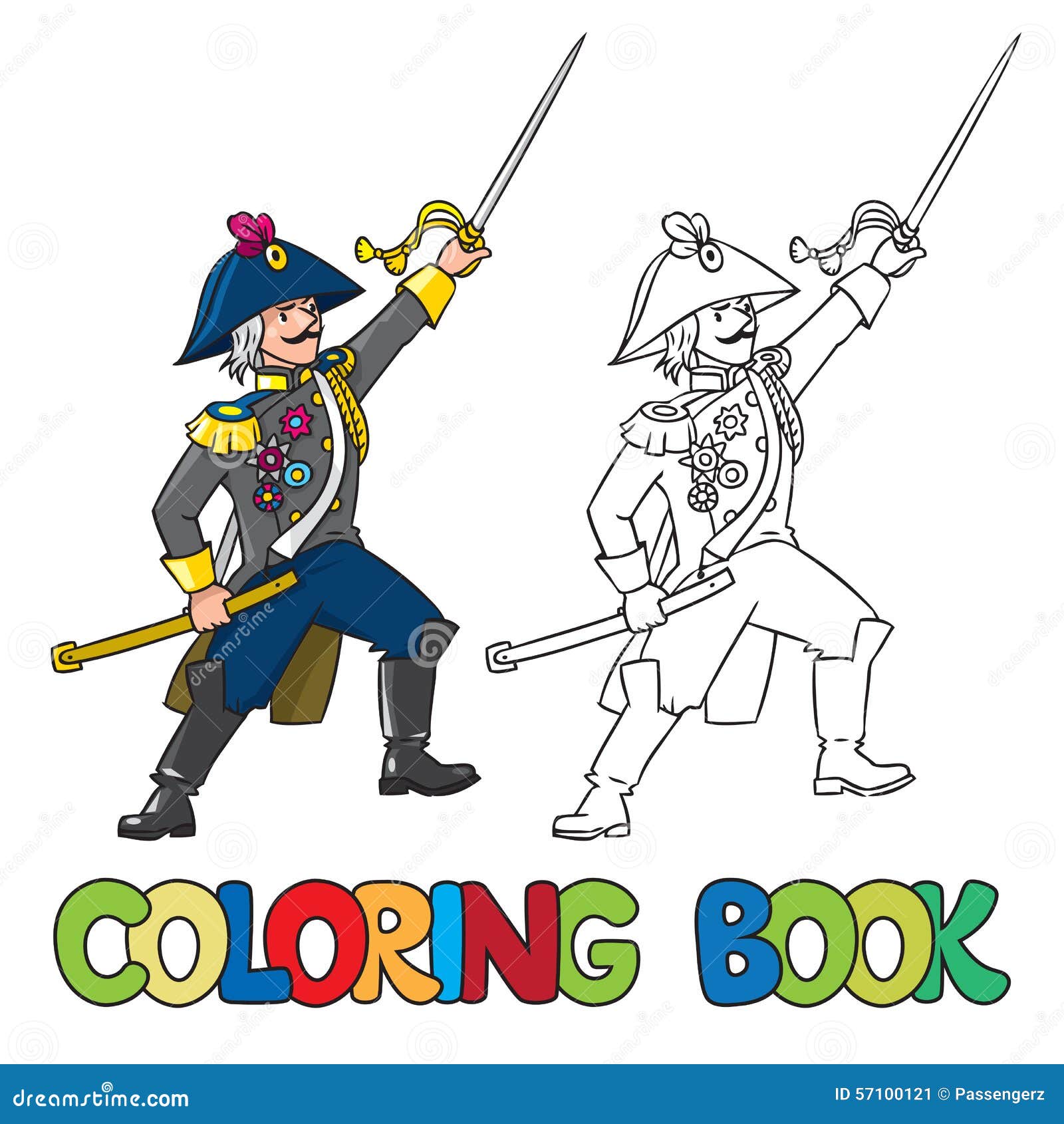 Brave General or Officer with Sword. Coloring Book Stock Vector ...
