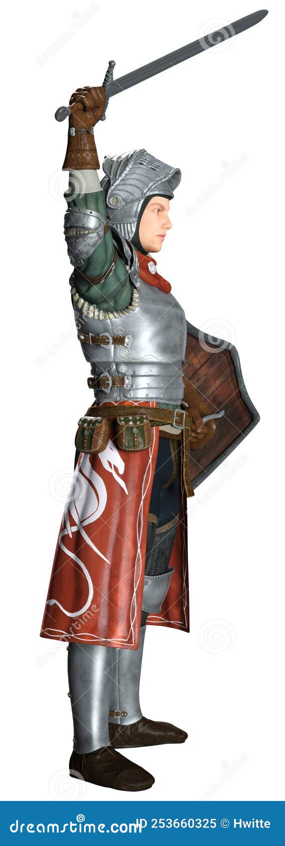 Brave Knight Standing with Raised Sword 3d Rendering Stock Illustration ...