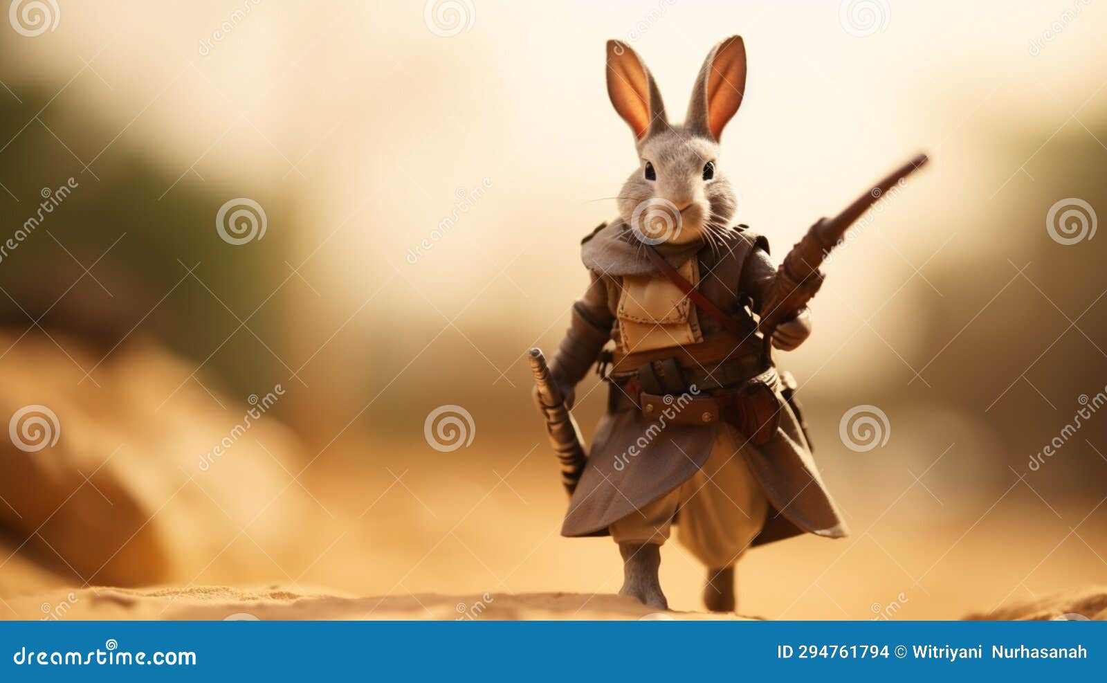 Brave Rabbit Wearing Samurai Uniforms. Blur Evening Sahara Desert Stock ...