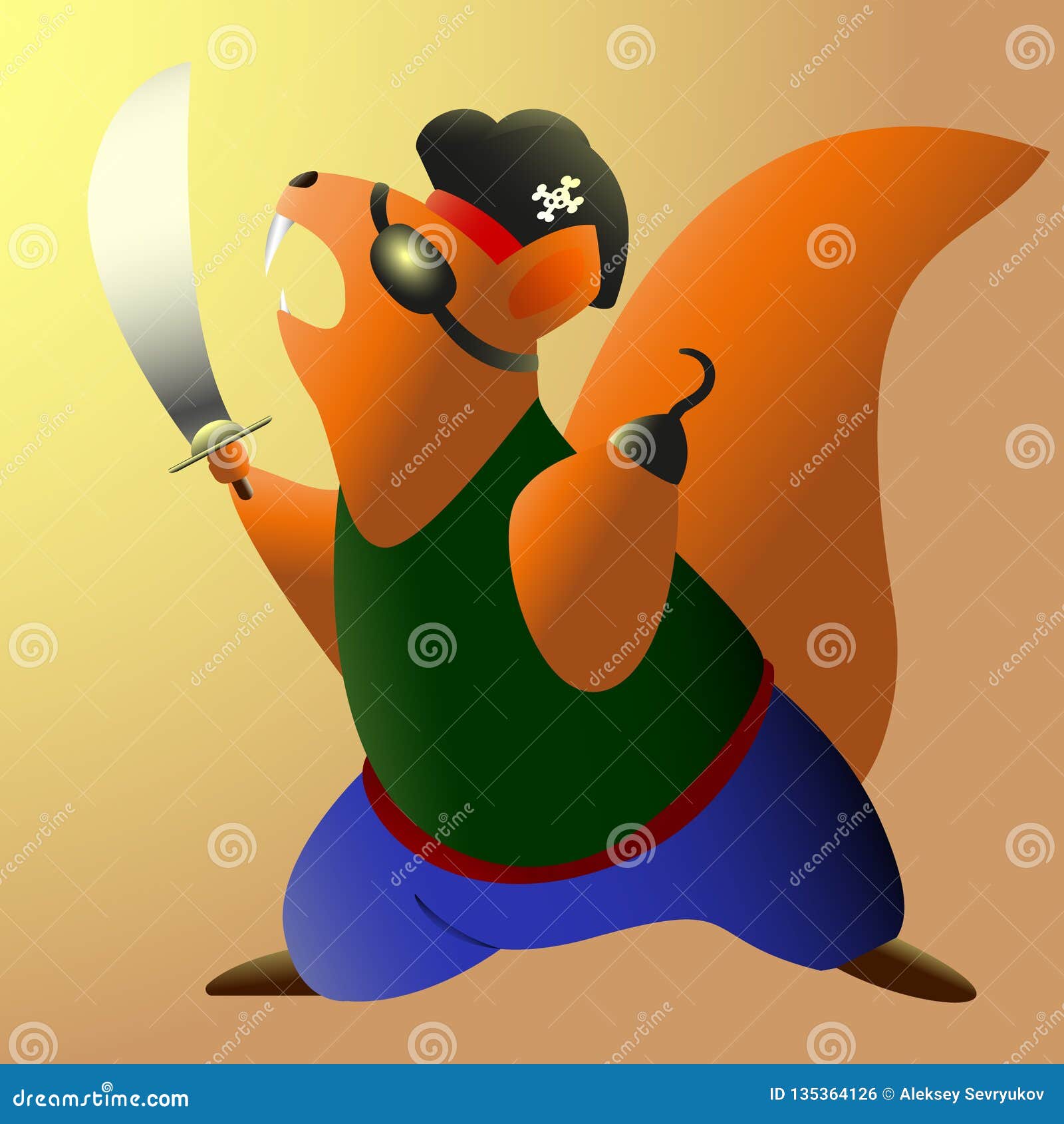 Brave Squirrel Pirate Rushes To Attack. Vector Illustration Stock ...