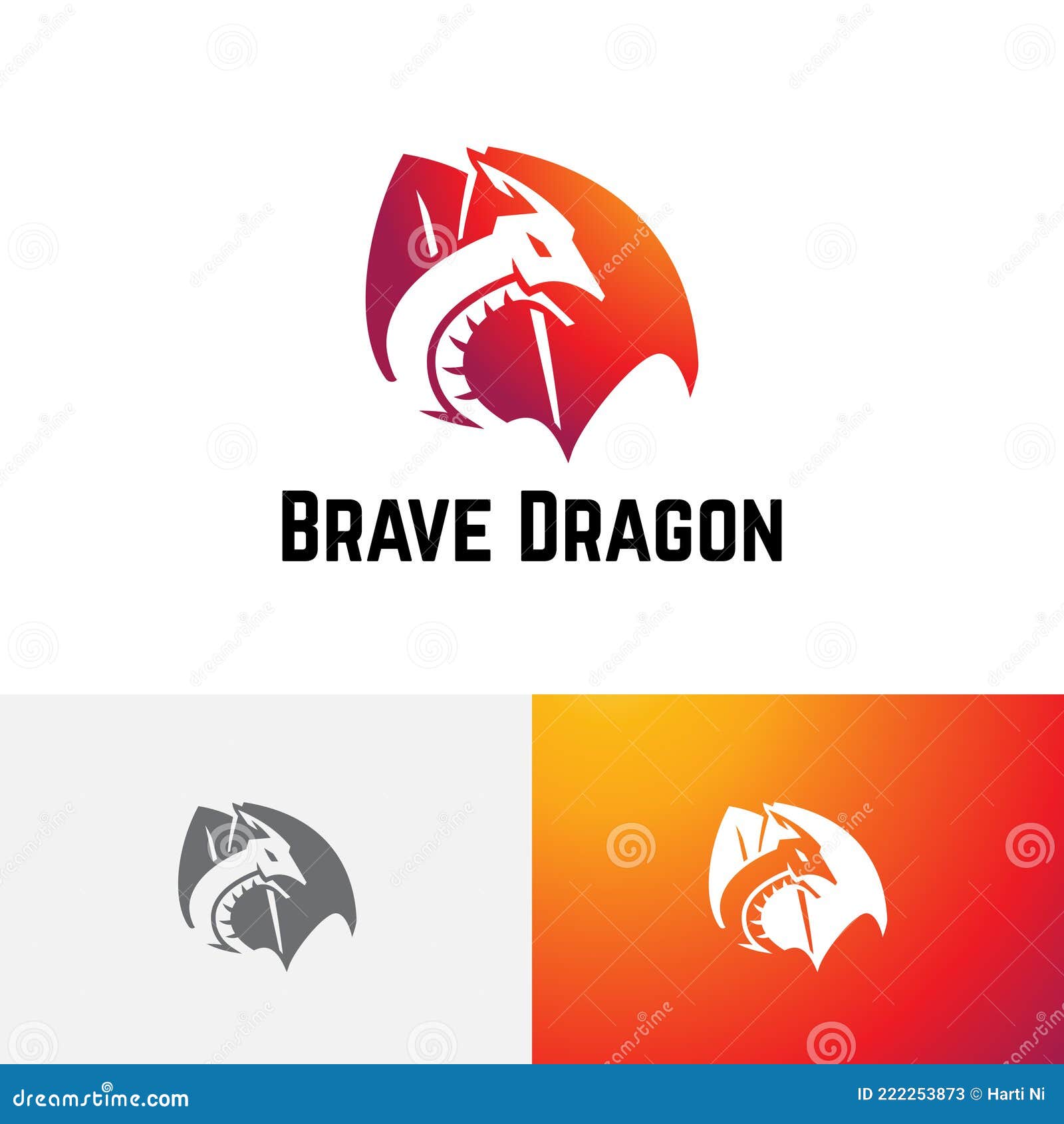 Brave Strong Dragon Wings Fly Technology Game Logo Stock Vector ...