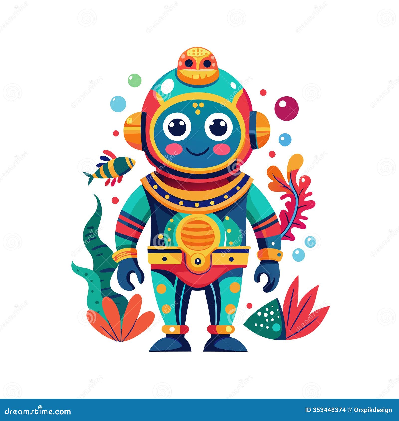 Brave Undersea Diver Fun Character Design Stock Vector - Illustration ...