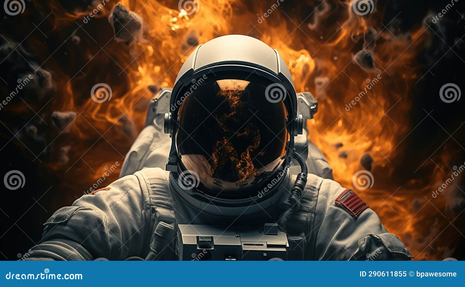 Braving the Unknown: Astronaut in Space with Explosion, Rocks and Smoke ...