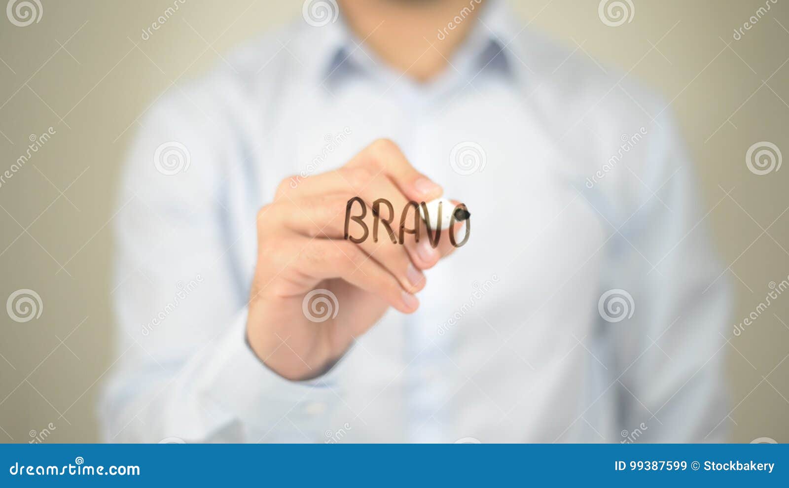 Bravo, Man Writing on Transparent Screen Stock Image - Image of cartoon ...