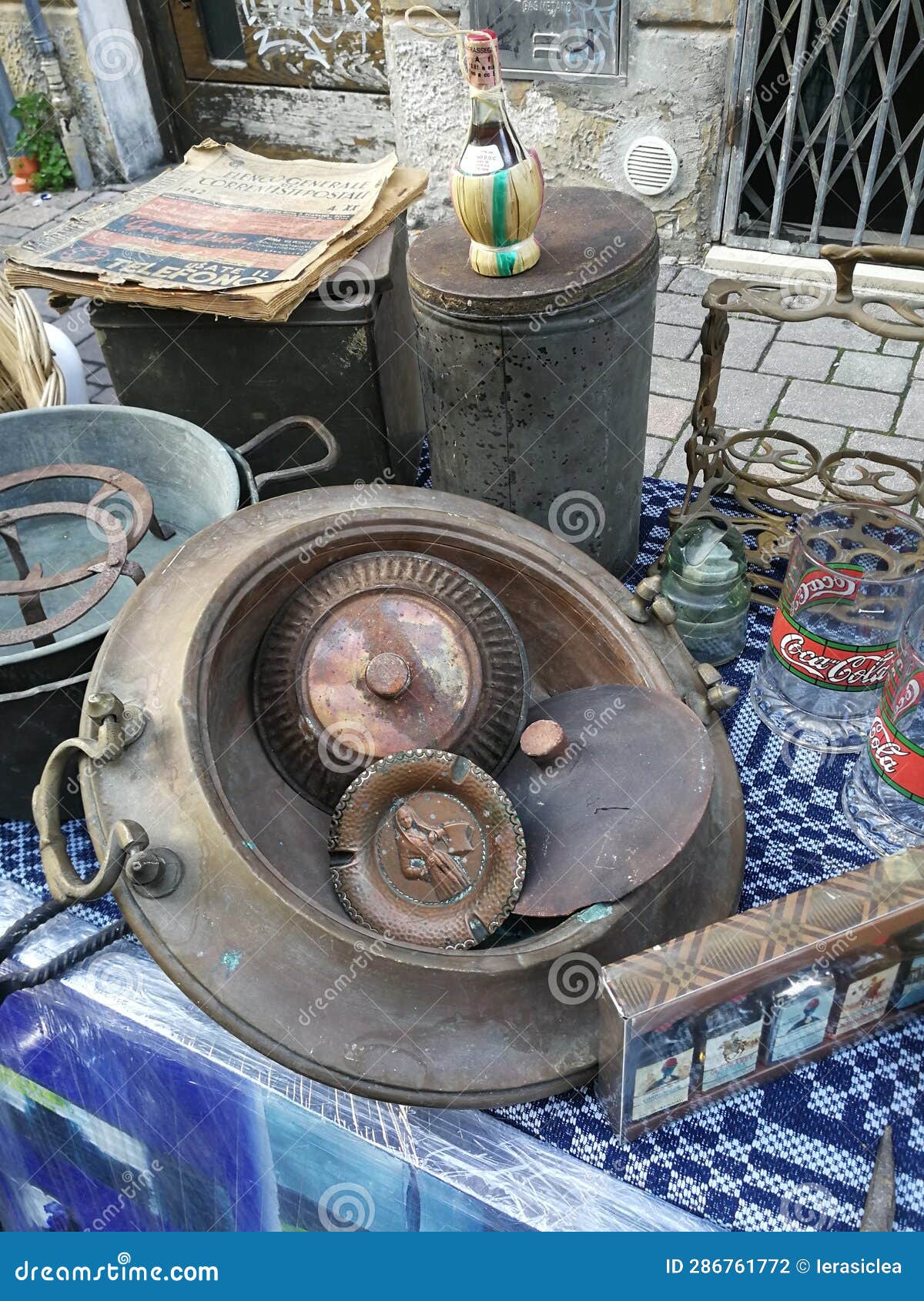 Brazier and Ancient Copper Objects in an Antiques Market Editorial ...