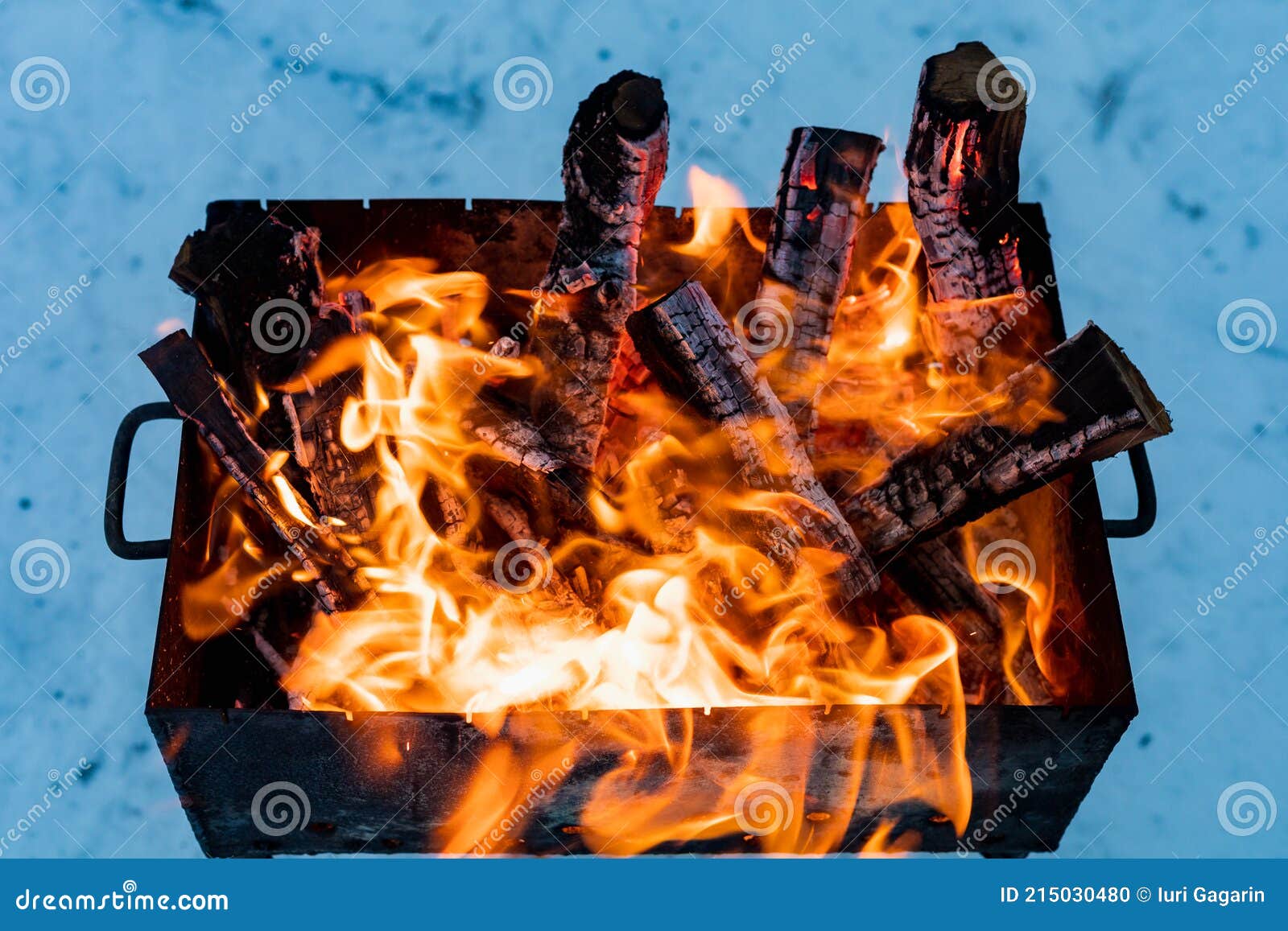 Brazier with Fire and Coals for Cooking on the Fire Stock Photo - Image ...