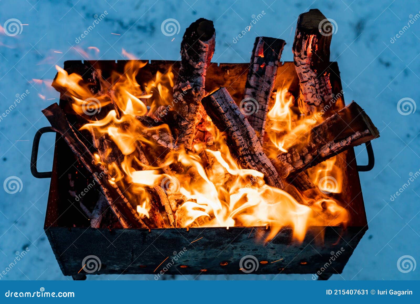 Brazier with Fire and Coals for Cooking on the Fire Stock Image - Image ...
