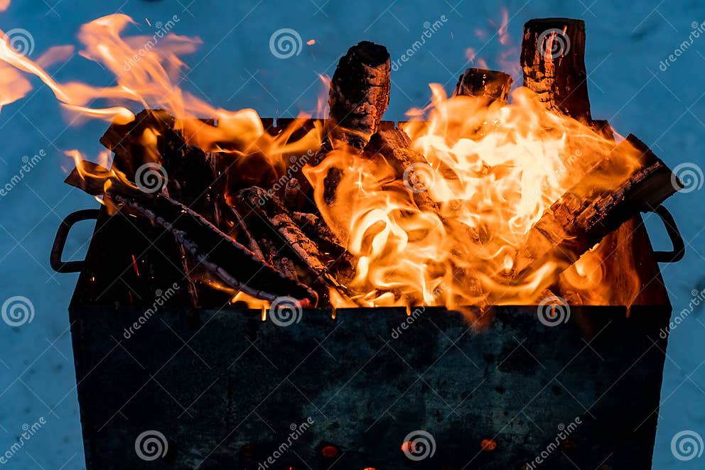 Brazier with Fire and Coals for Cooking on the Fire Stock Image - Image ...