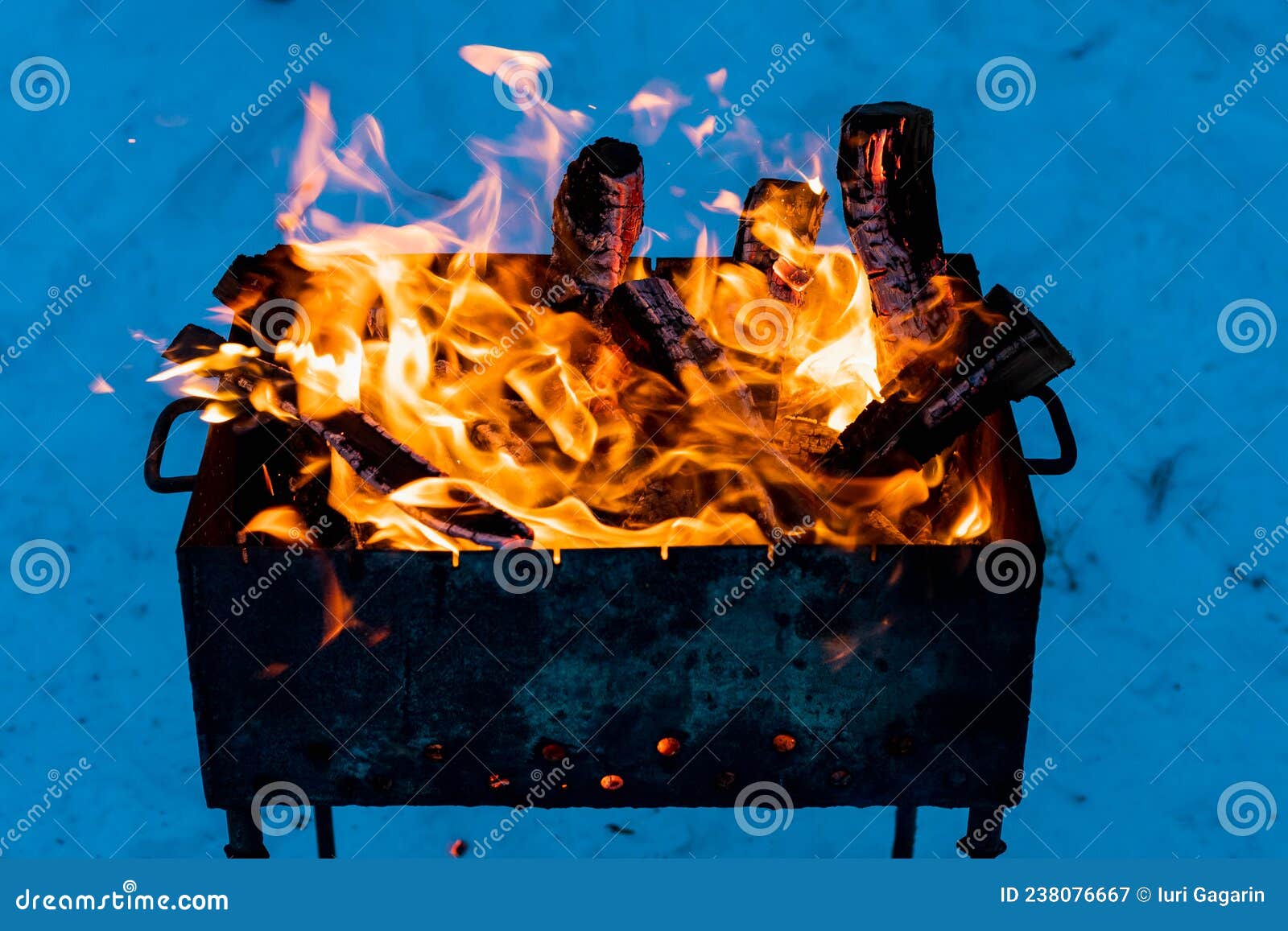 Brazier with Fire and Coals for Cooking on the Fire Stock Image - Image ...