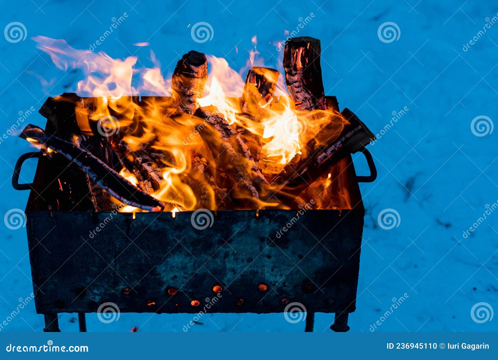 Brazier with Fire and Coals for Cooking on the Fire Stock Photo - Image ...