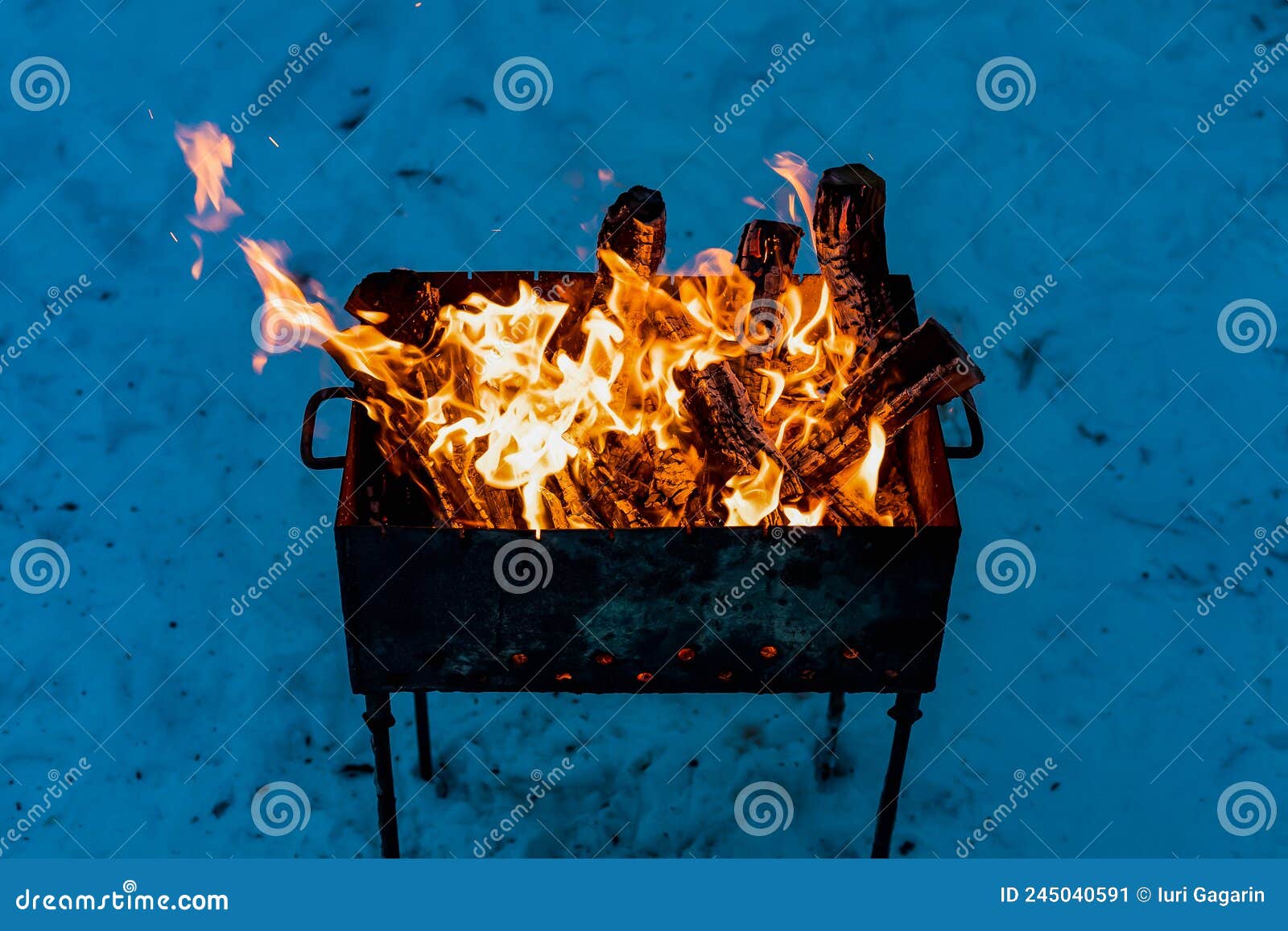 Brazier with Fire and Coals for Cooking on the Fire Stock Image - Image ...