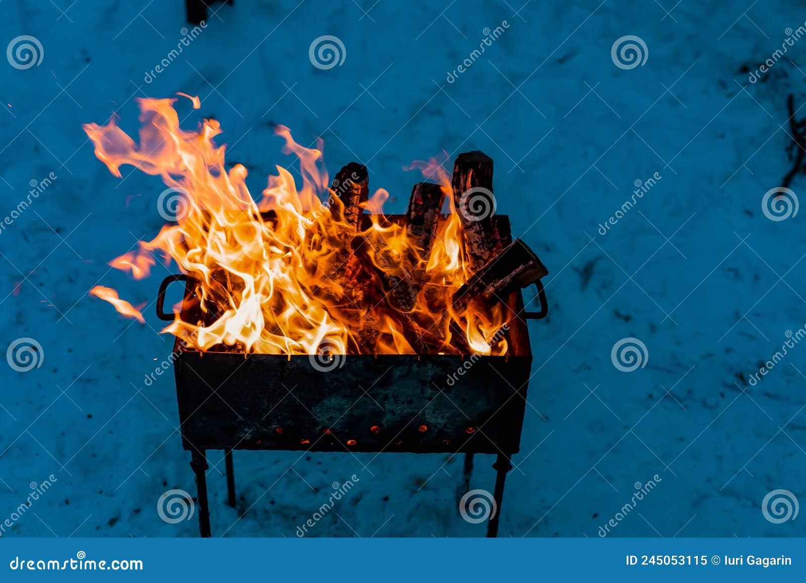 Brazier with Fire and Coals for Cooking on the Fire Stock Image - Image ...