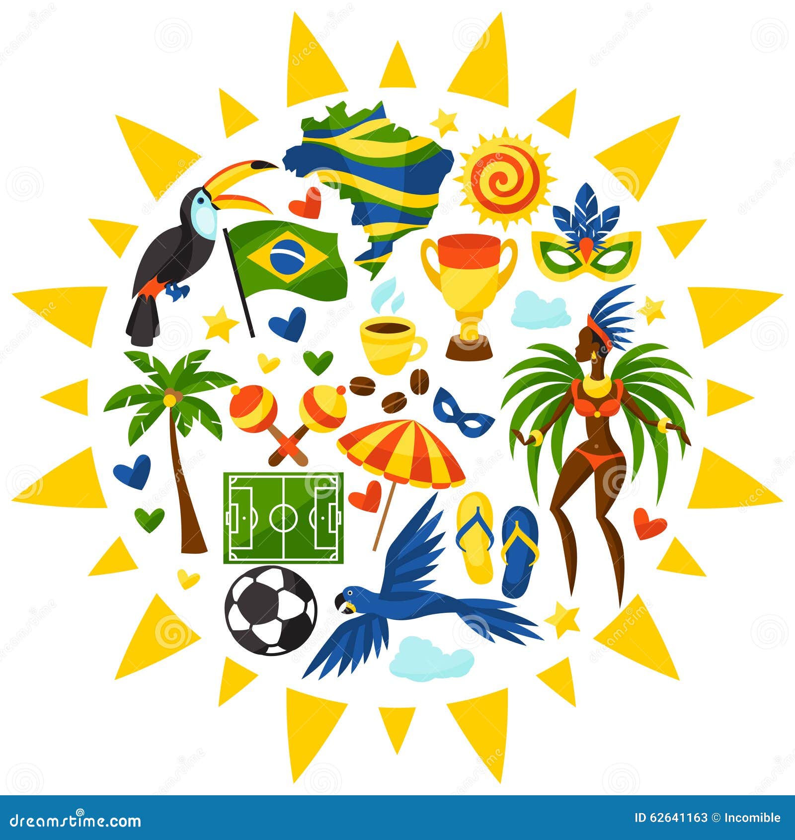 Brazil Background With Stylized Objects And Cartoon Vector ...