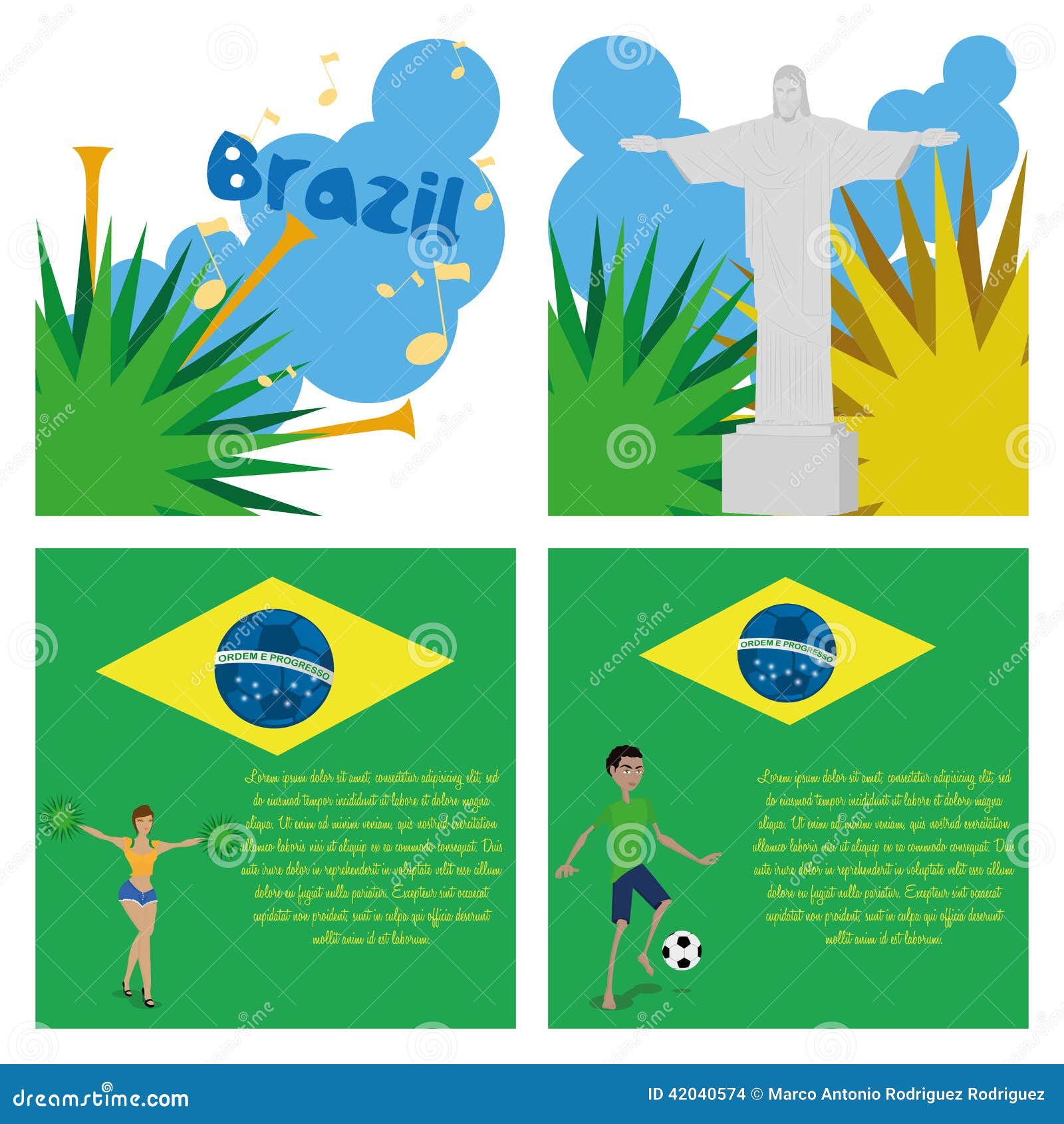Brazil Cartoon Illustrations Editable with Background Stock ...