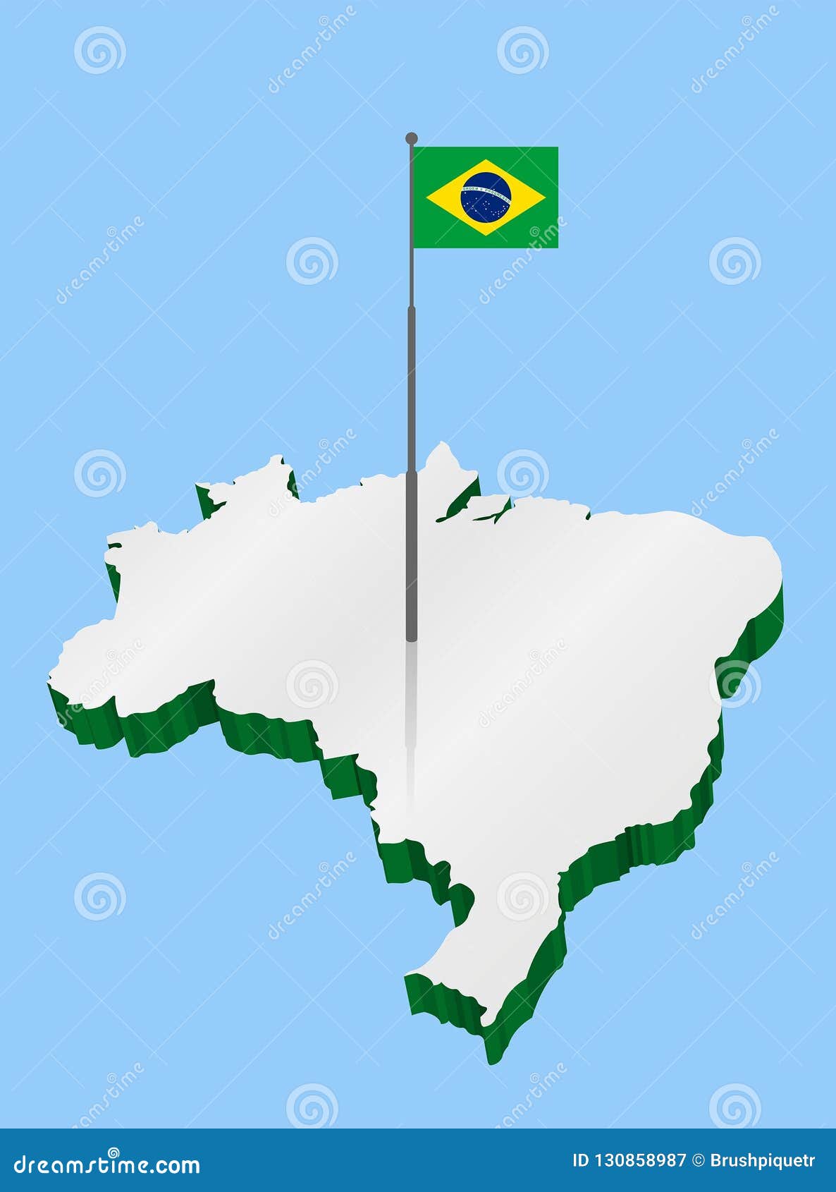 Brazil 3D Map with Flagpole and Brazilian Flag Stock Vector ...