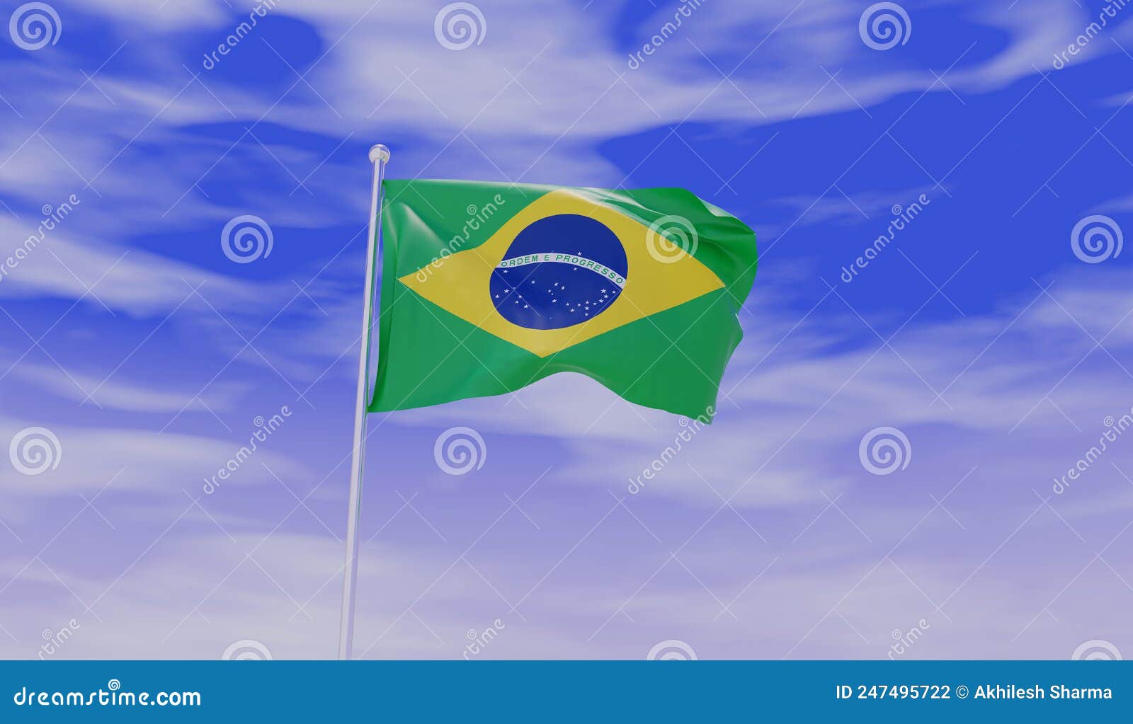 Brazil Flag during Daylight and Beautiful Sky - 3D Illustration Stock ...