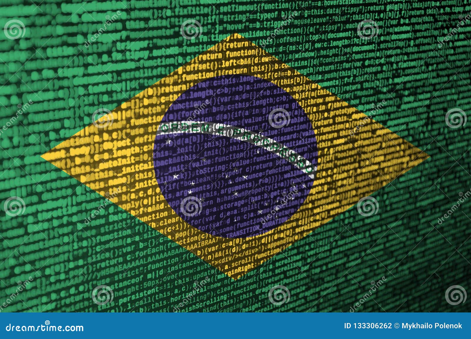 Brazil Flag is Depicted on the Screen with the Program Code. the ...