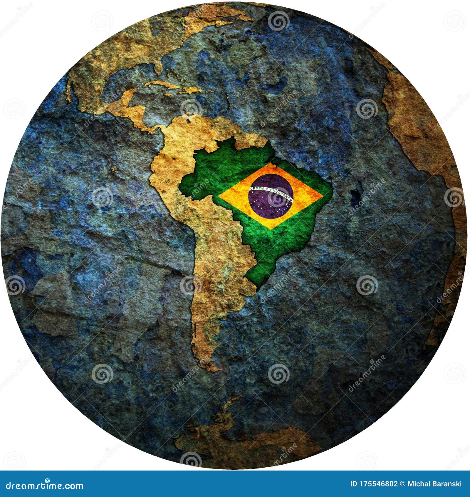 Brazil flag on globe map stock illustration. Illustration of world ...