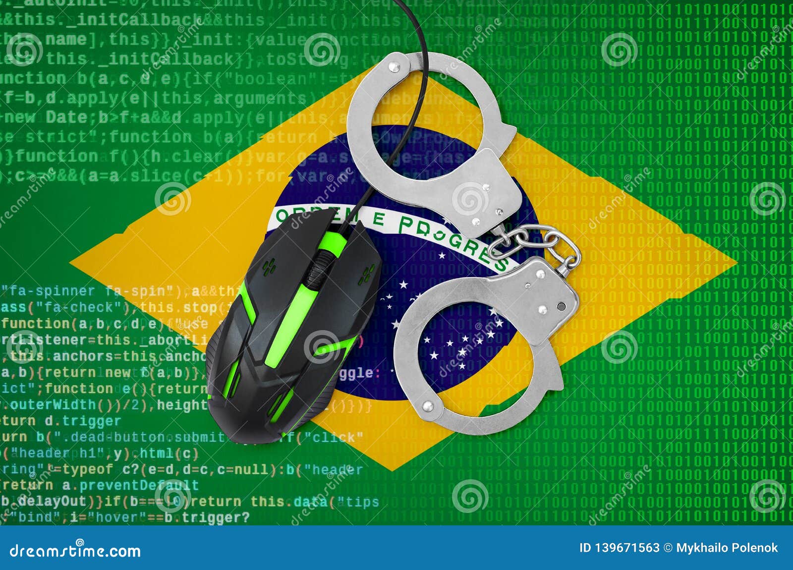 Brazil Flag and Handcuffed Computer Mouse. Combating Computer Crime ...