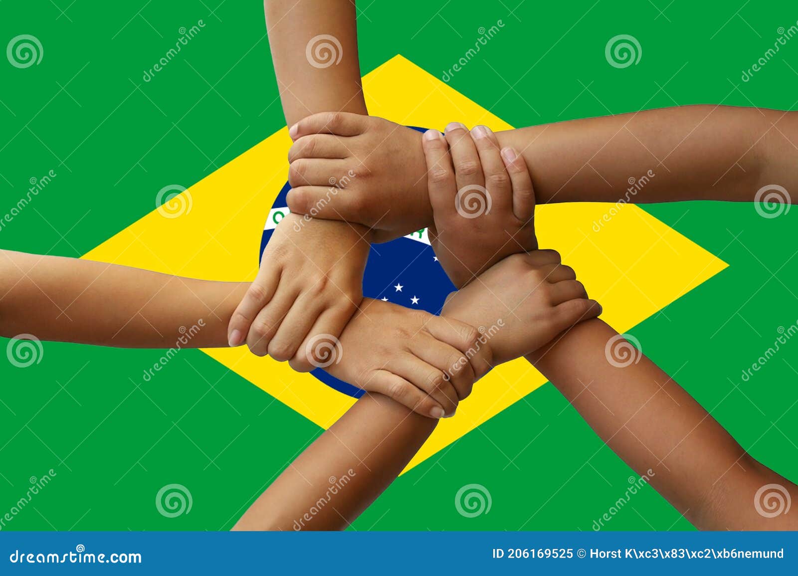 Brazil Flag, Intergration of a Multicultural Group of Young People ...