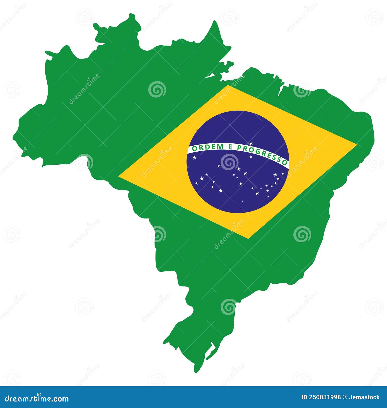 Brazil flag in map stock vector. Illustration of ensign - 250031998