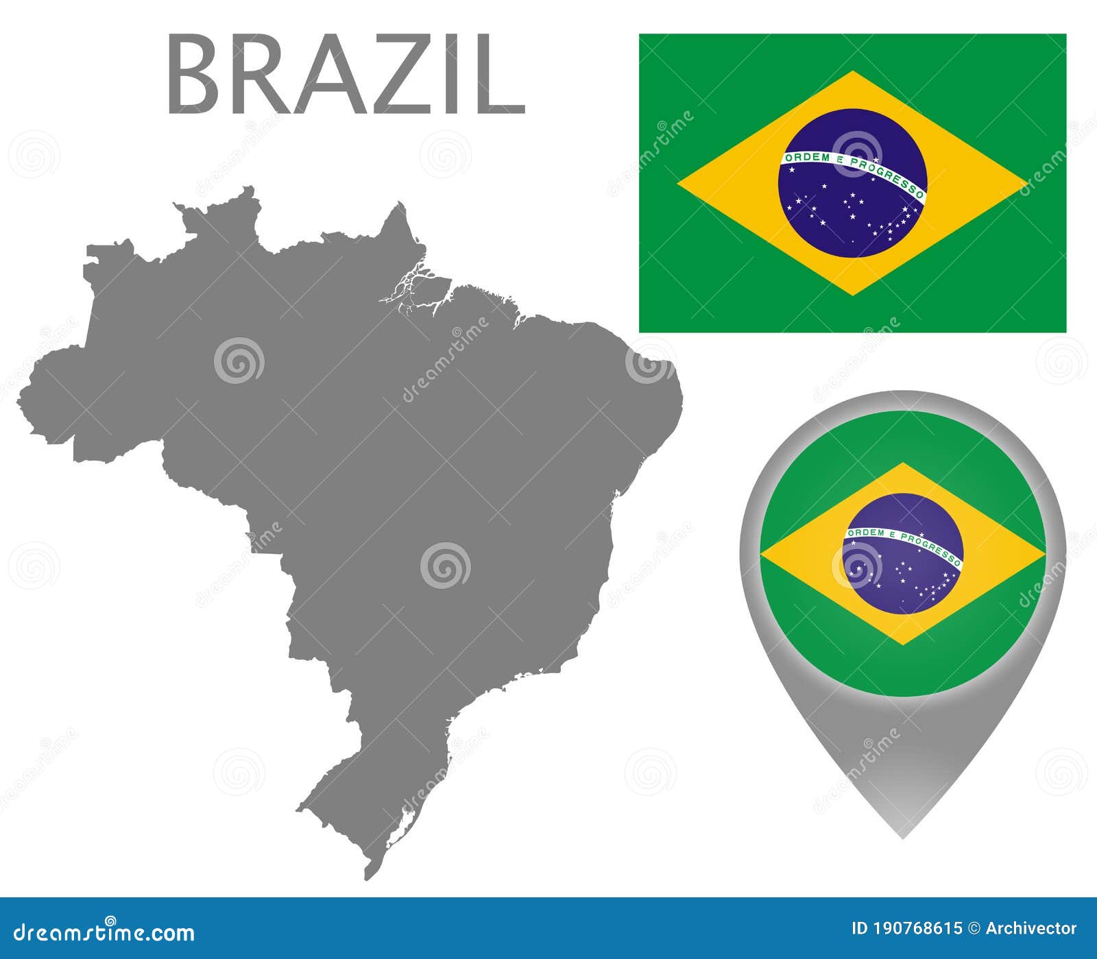 Brazil Flag, Map Pointer and Blank Map Stock Vector - Illustration of ...